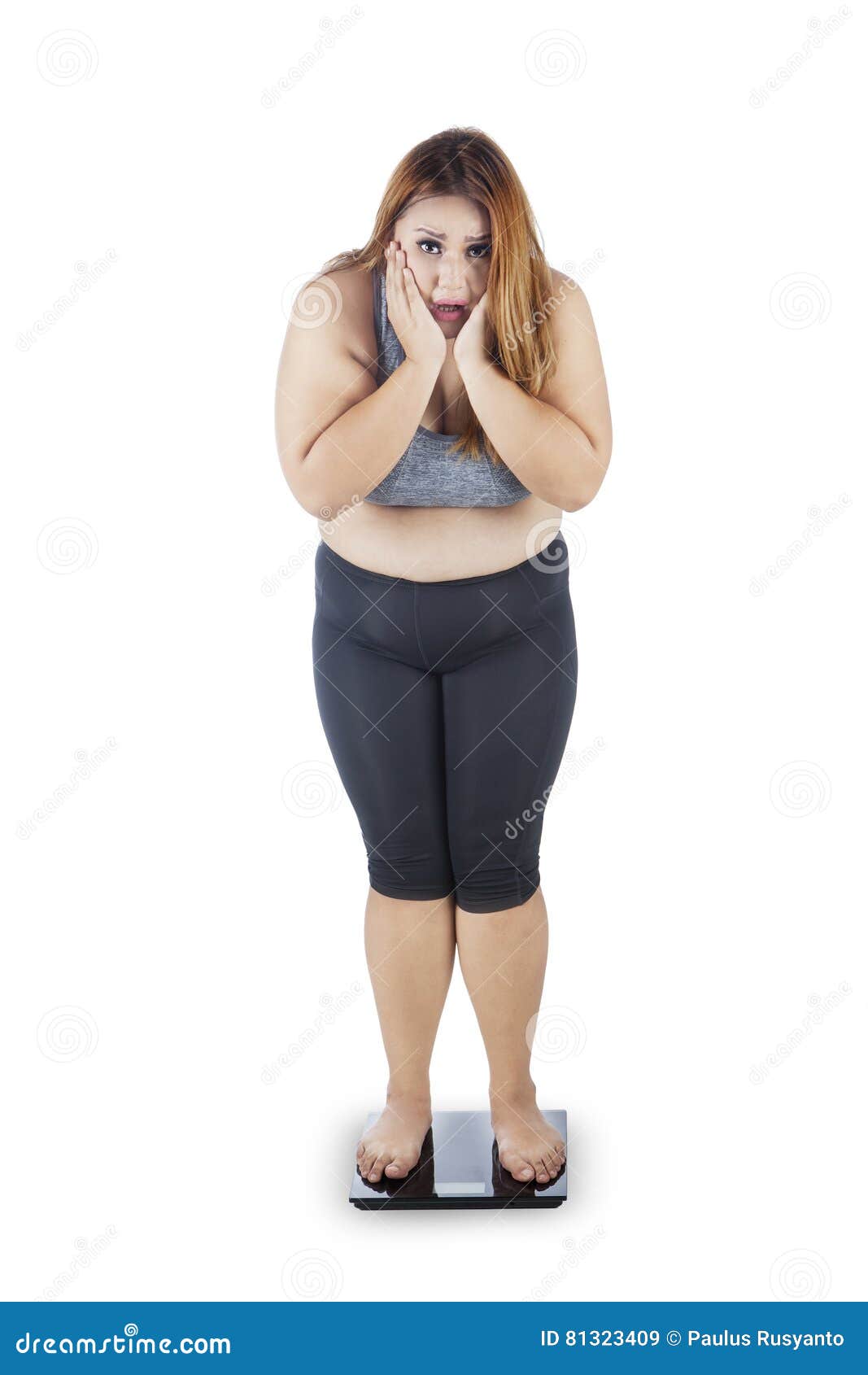 Obese Woman Standing On Weight Scale Stock Image Image Of Overweight