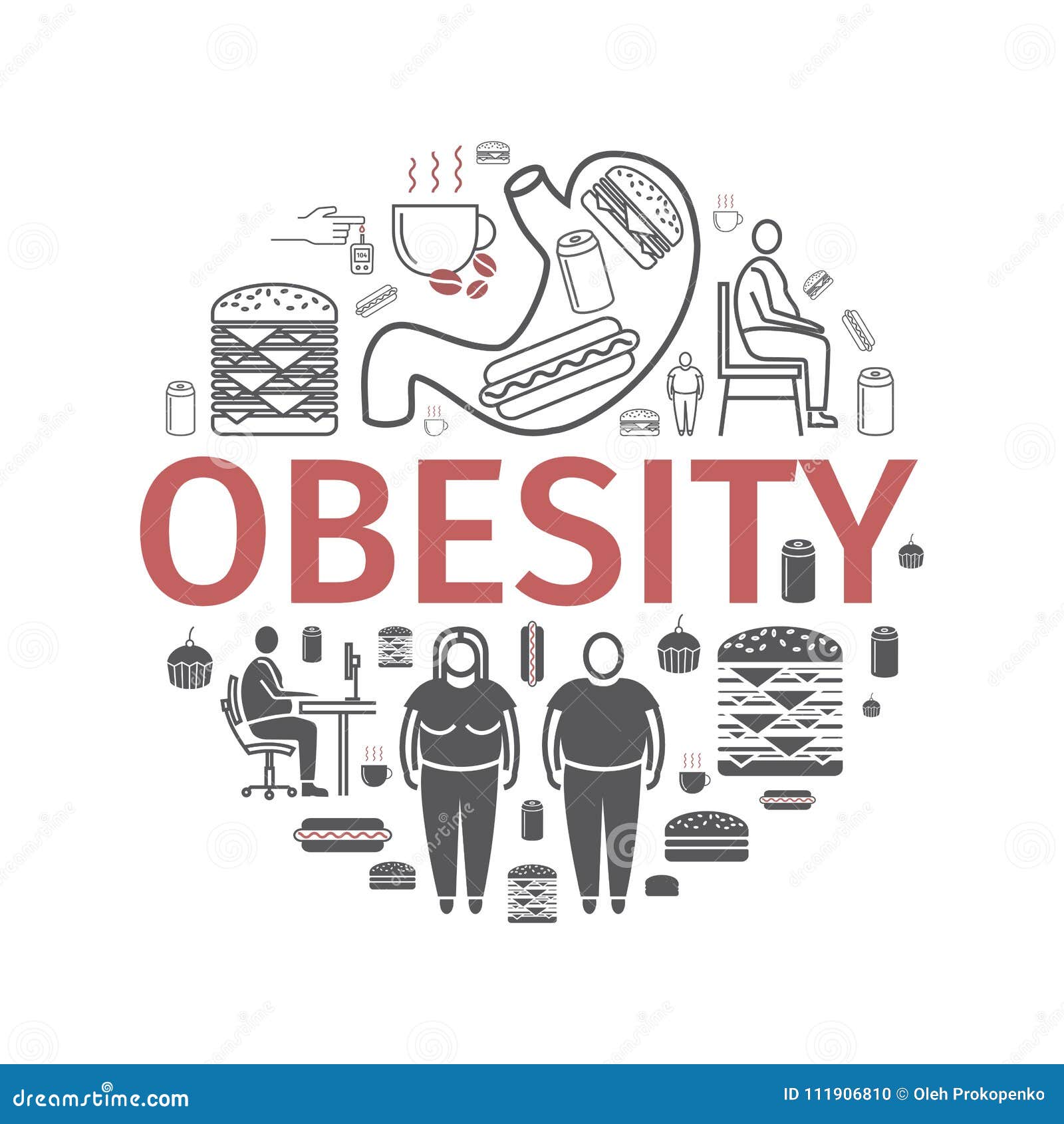 Obesity Line and Flat Icons. Infographics. Vector Sign for Web Graphics ...