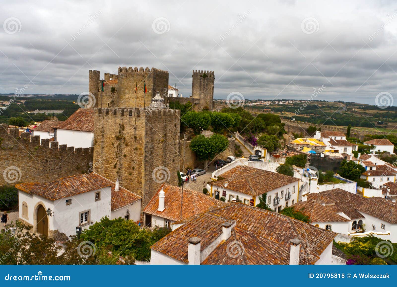 Obidos Old Town Castle stock photo. Image of tower, white - 20795818