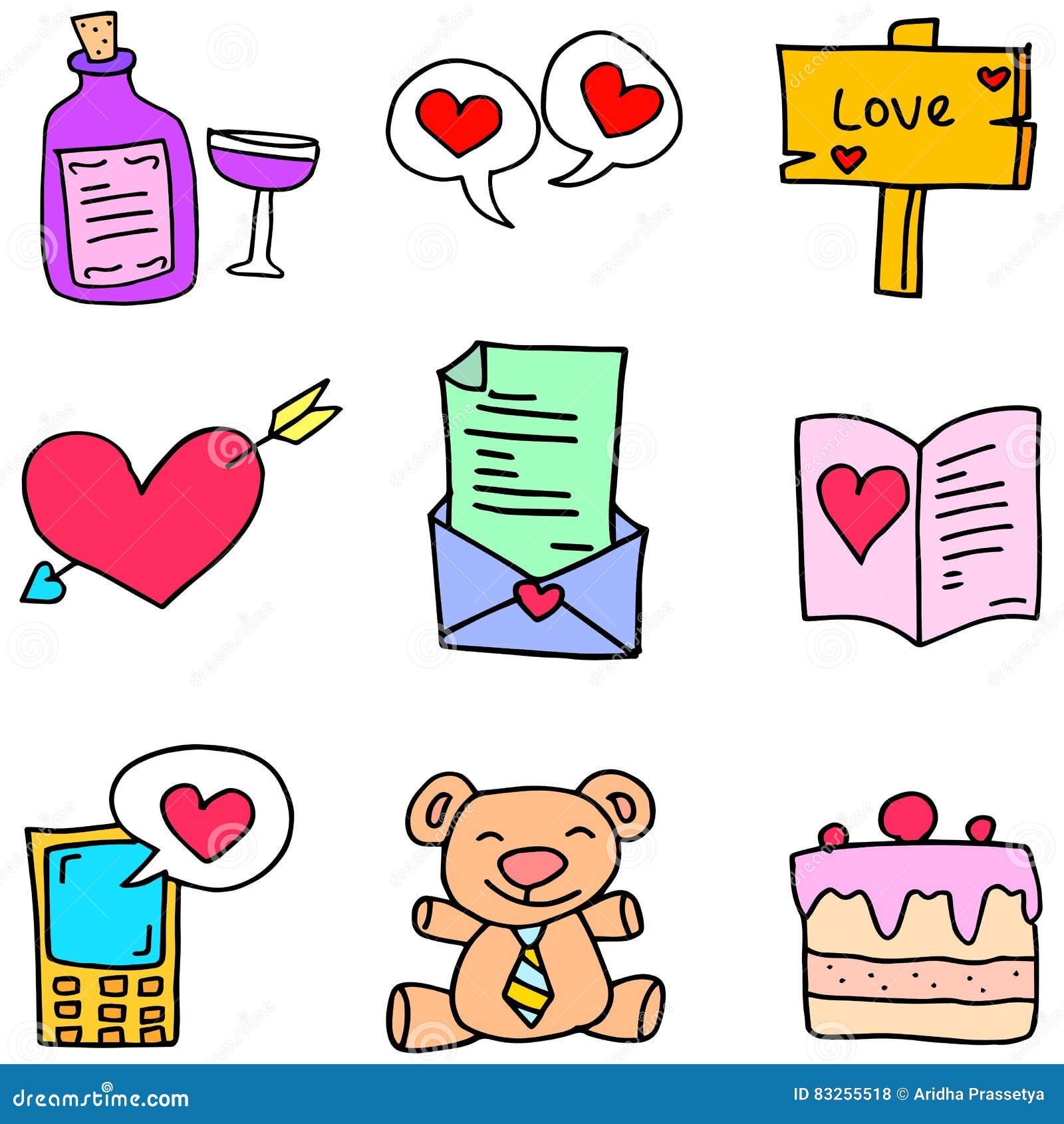 Object Cute Love of Doodles Stock Vector - Illustration of element ...