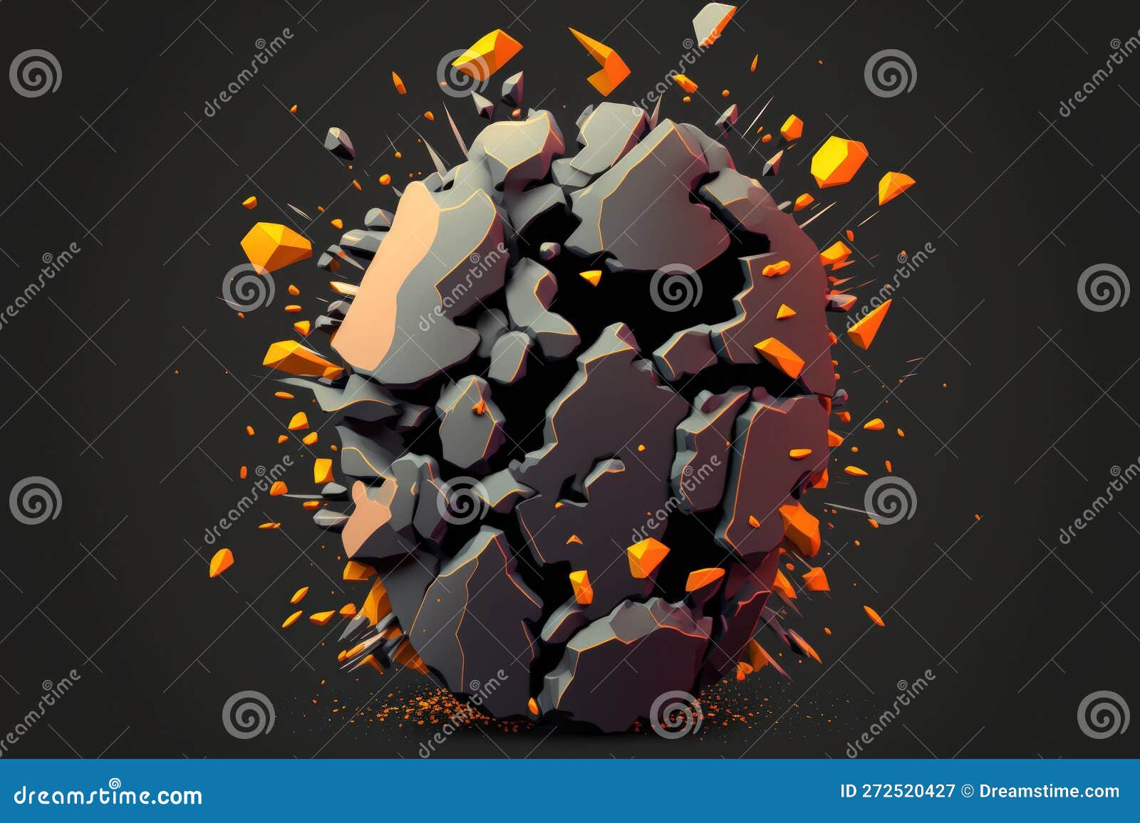 Object Design Rock Stone Fractured Splash Explosion Isolated on Black ...