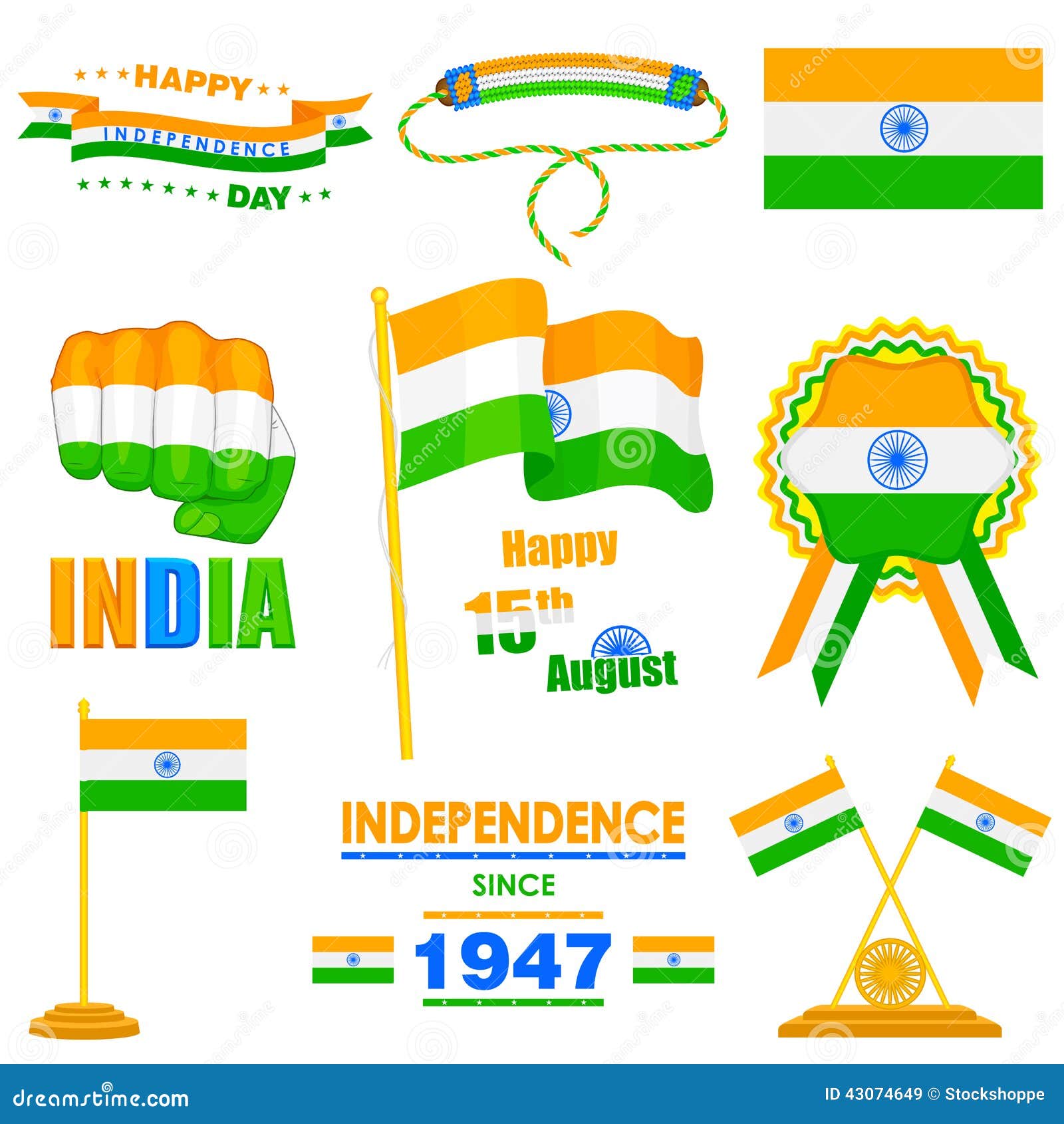 Object on India Independence Day Theme Stock Vector - Illustration of ...