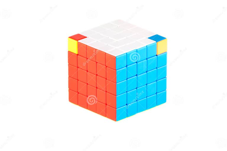 The Rubik`s Cube Five on Five on the White Background. the Solution ...