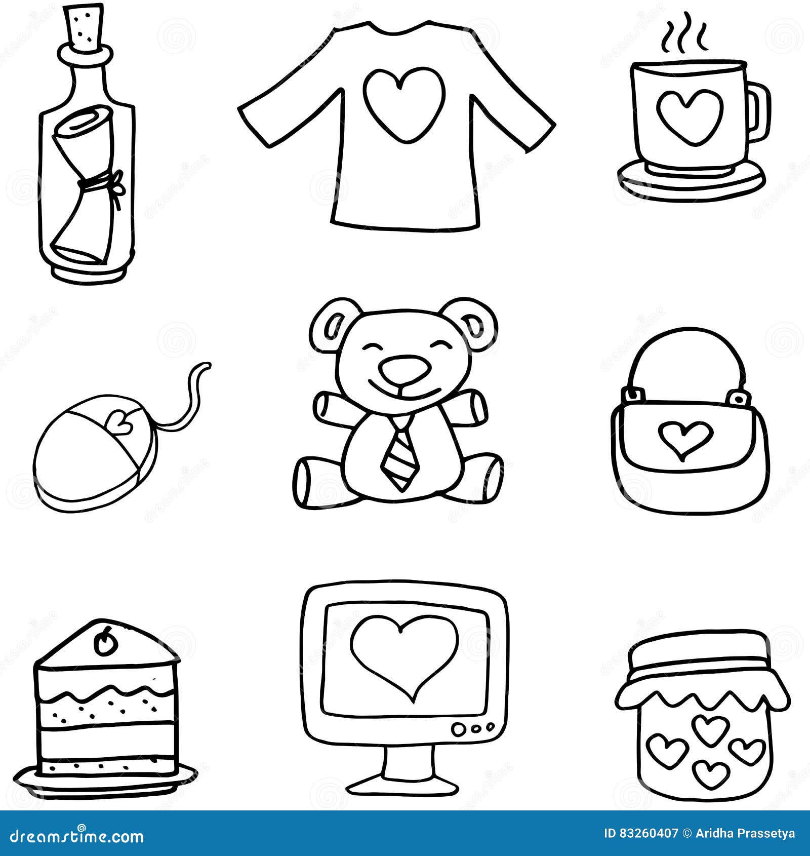 Object love set of doodles stock vector. Illustration of rose - 83260407