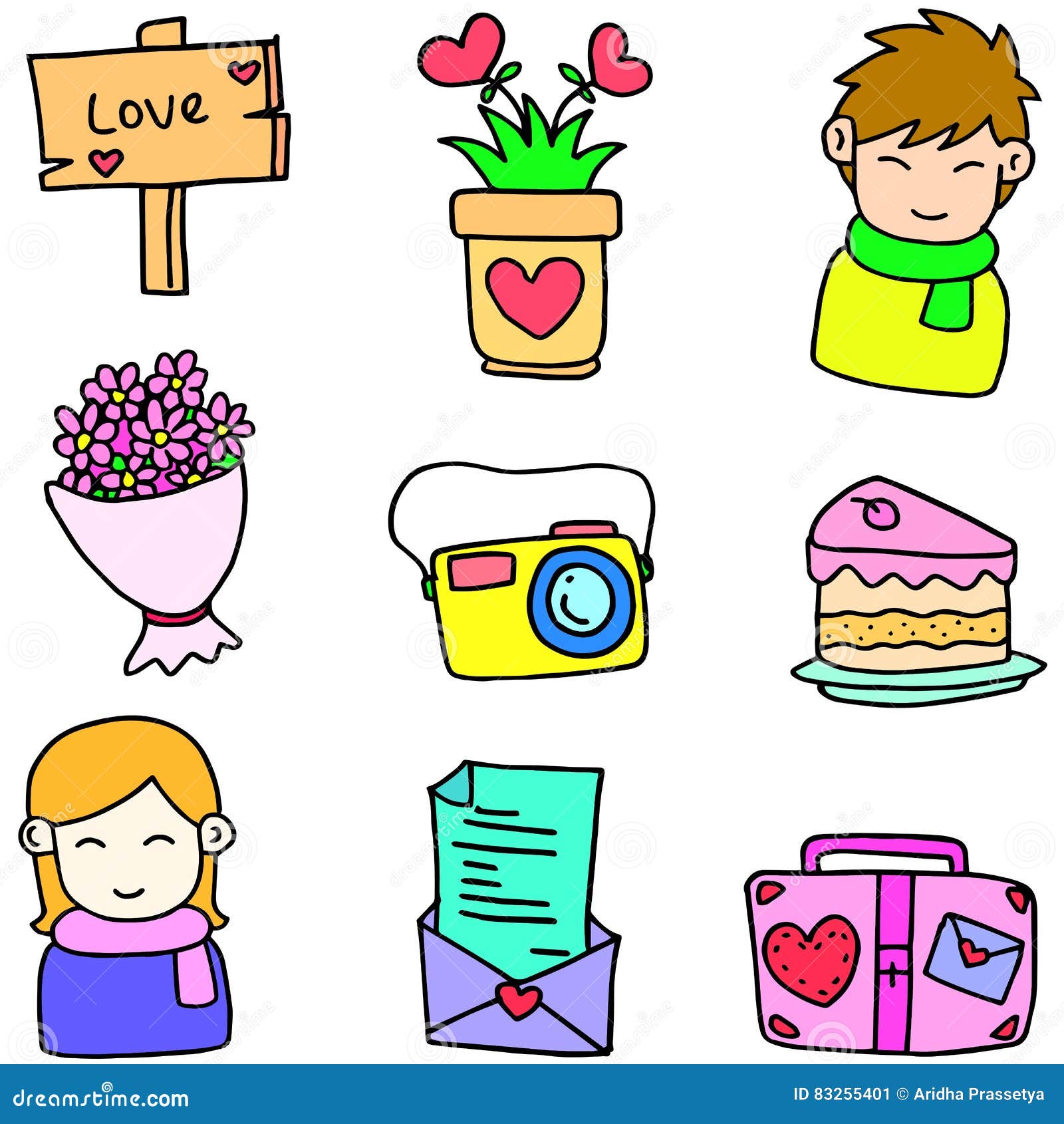 Object Love Theme of Doodles Stock Vector - Illustration of drawn, kiss ...