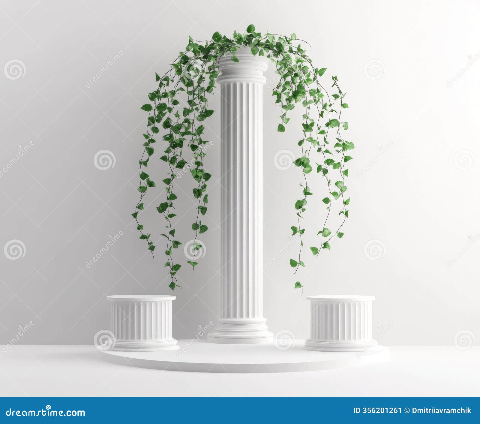 Object Placement, 3D Rendering of White Columns, Podiums, and Leaves ...