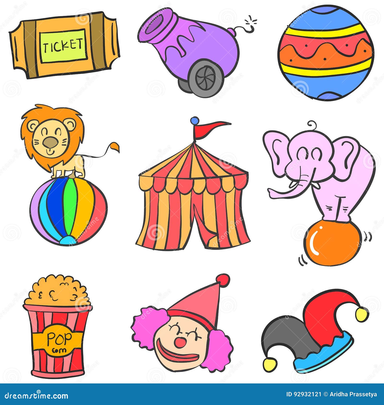 Object Set Circus Doodle Style Stock Vector - Illustration of cartoon ...
