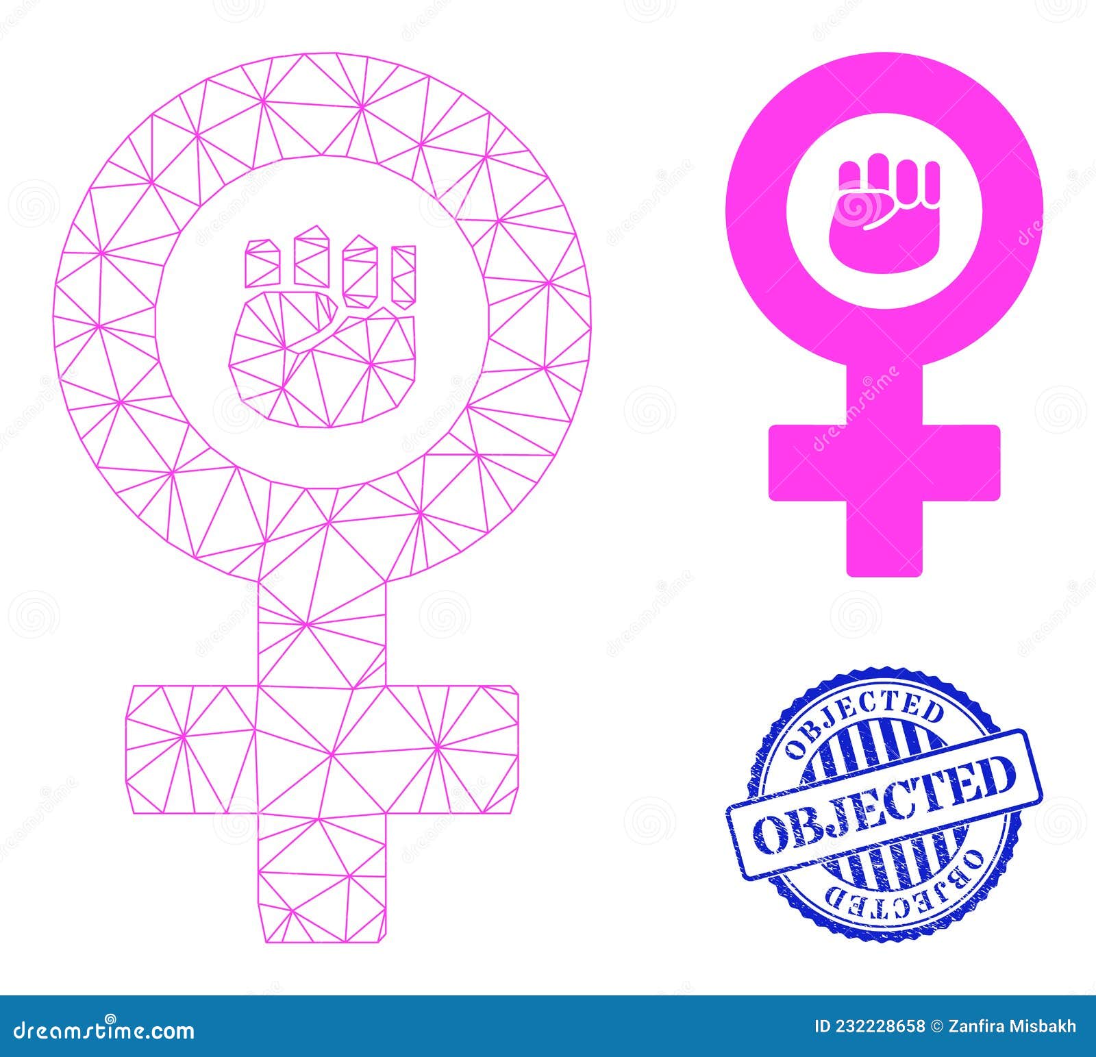 Objected Textured Stamp and Web Mesh Feminism Symbol Vector Icon Stock ...