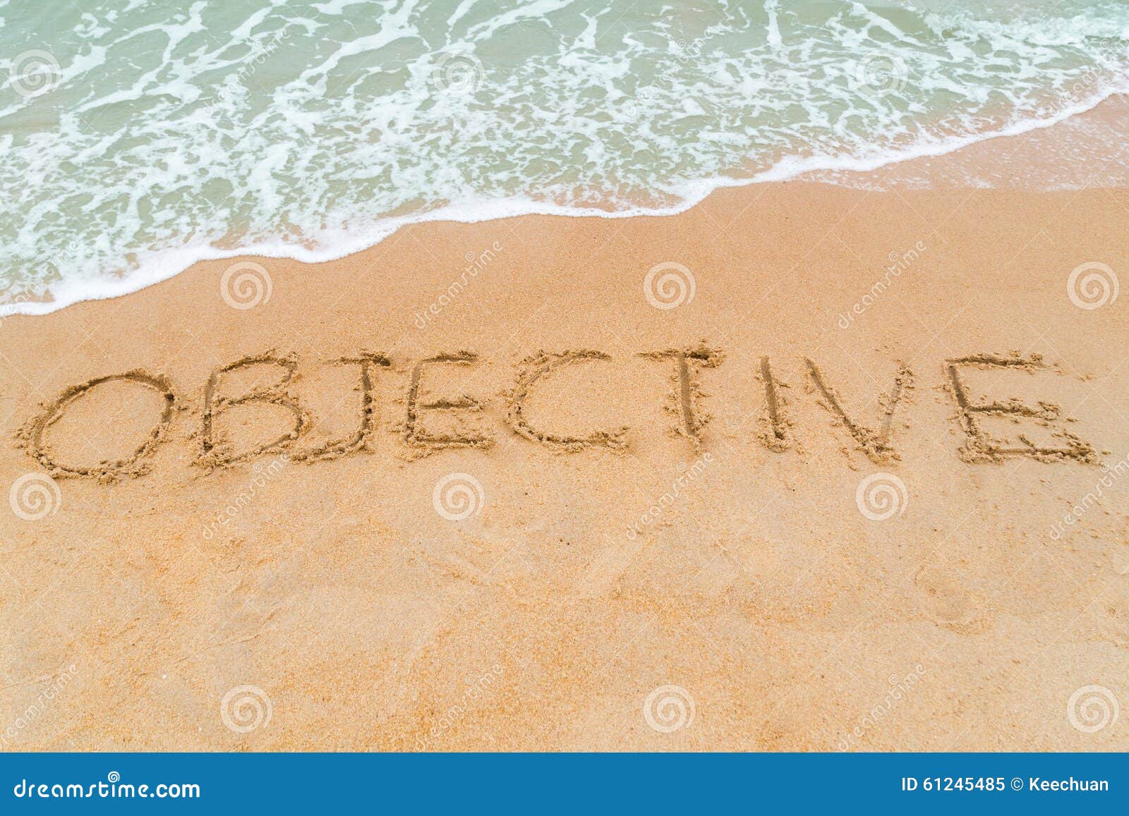 OBJECTIVE Inscription Written on Sandy Beach with Wave Approachi Stock ...