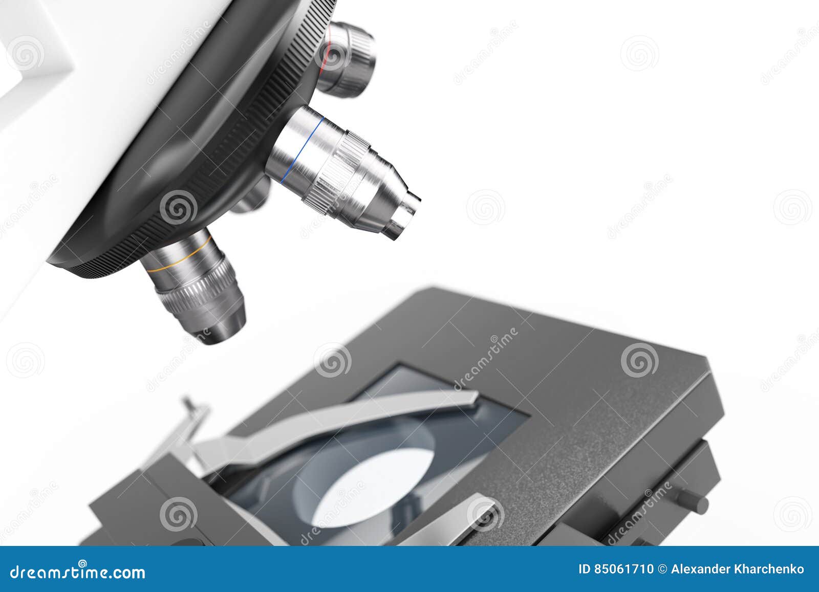 Objective Lens Of Modern Laboratory Microscope Extreme Closeup. Stock ...