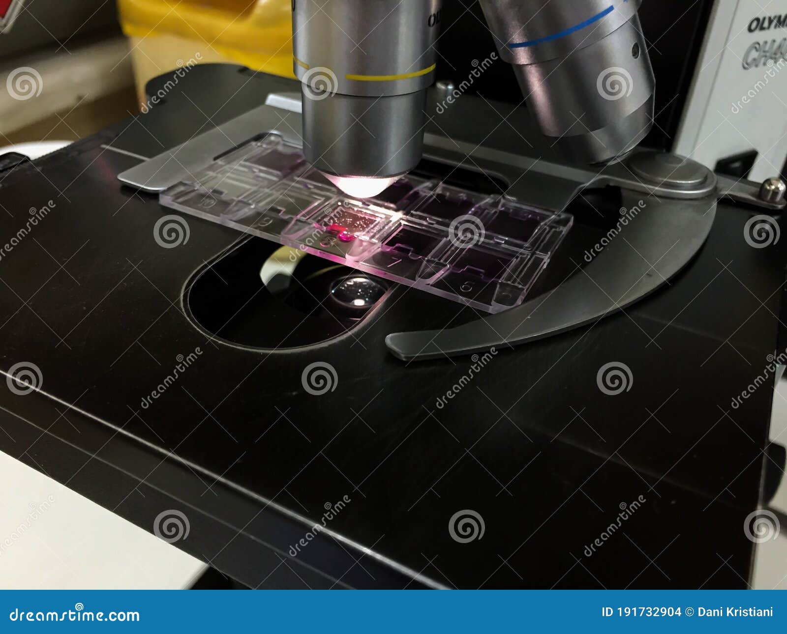 Objective Lens With Object Slide On Microscope Table Editorial Image ...
