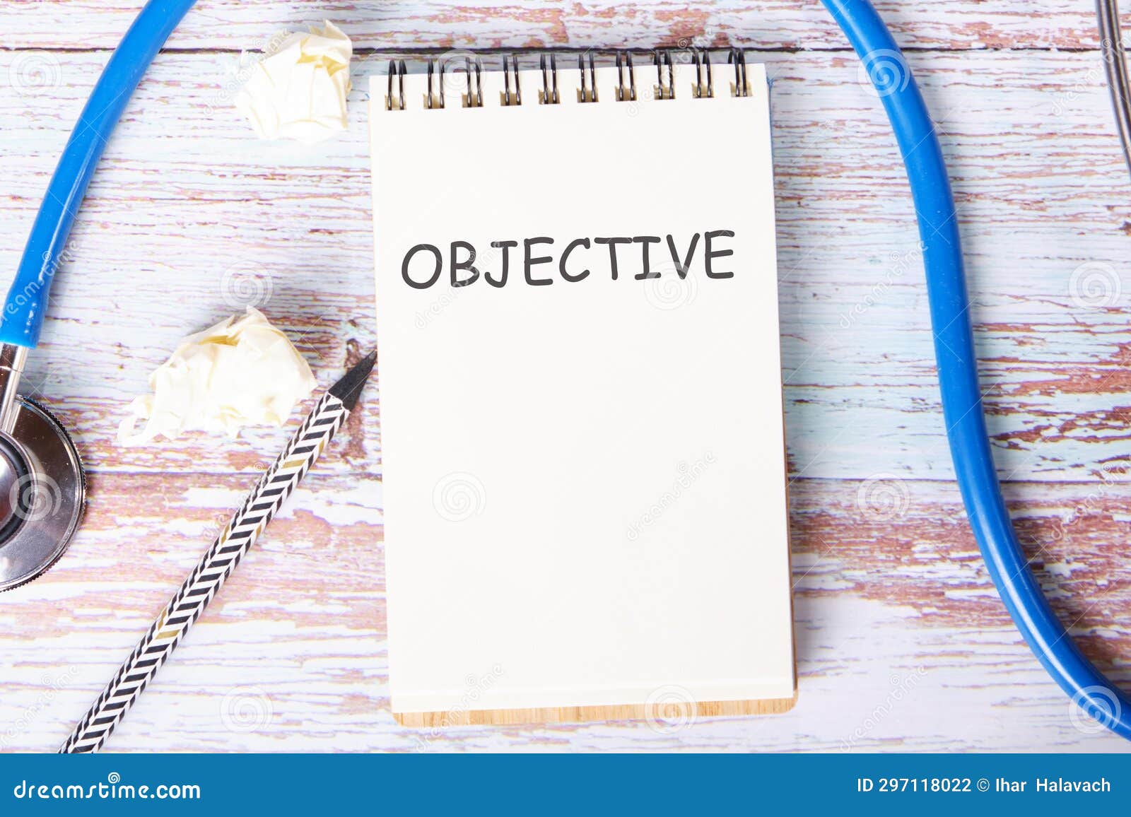 OBJECTIVE the Text is Written on a Notebook that Lies on Old Vintage ...