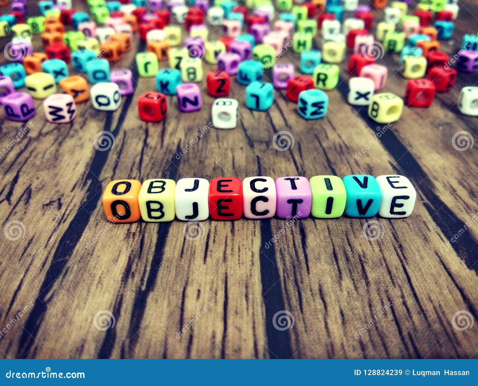 OBJECTIVE Word of Colourful Cube Alphabets. Stock Image - Image of ...