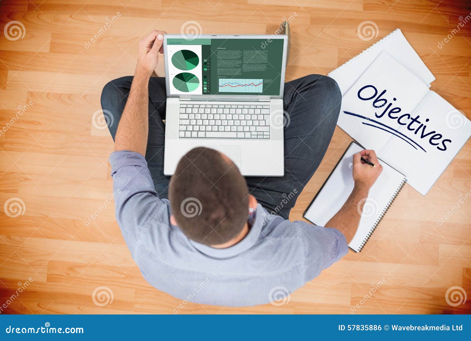 Objectives Against Young Creative Businessman Working on Laptop Stock ...