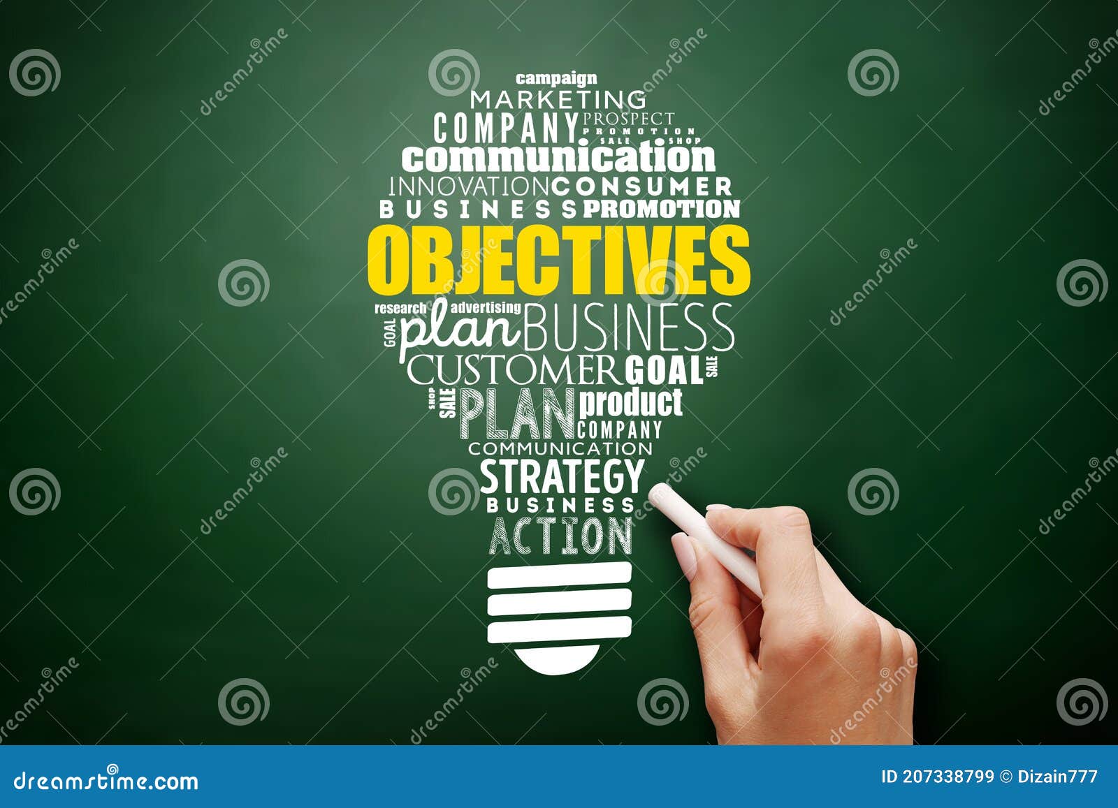 Objectives Light Bulb Word Cloud Collage Stock Image - Image of light ...