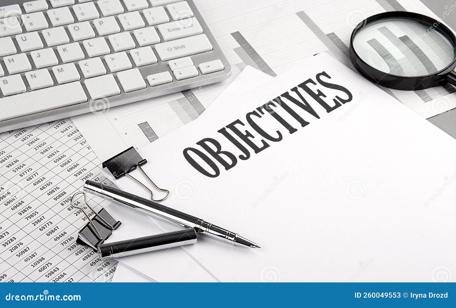 OBJECTIVES Text on Paper with Chart and Keyboard, Business Concept ...
