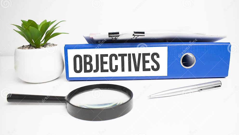 Objectives Words on Labels with Document Binders Stock Photo - Image of ...