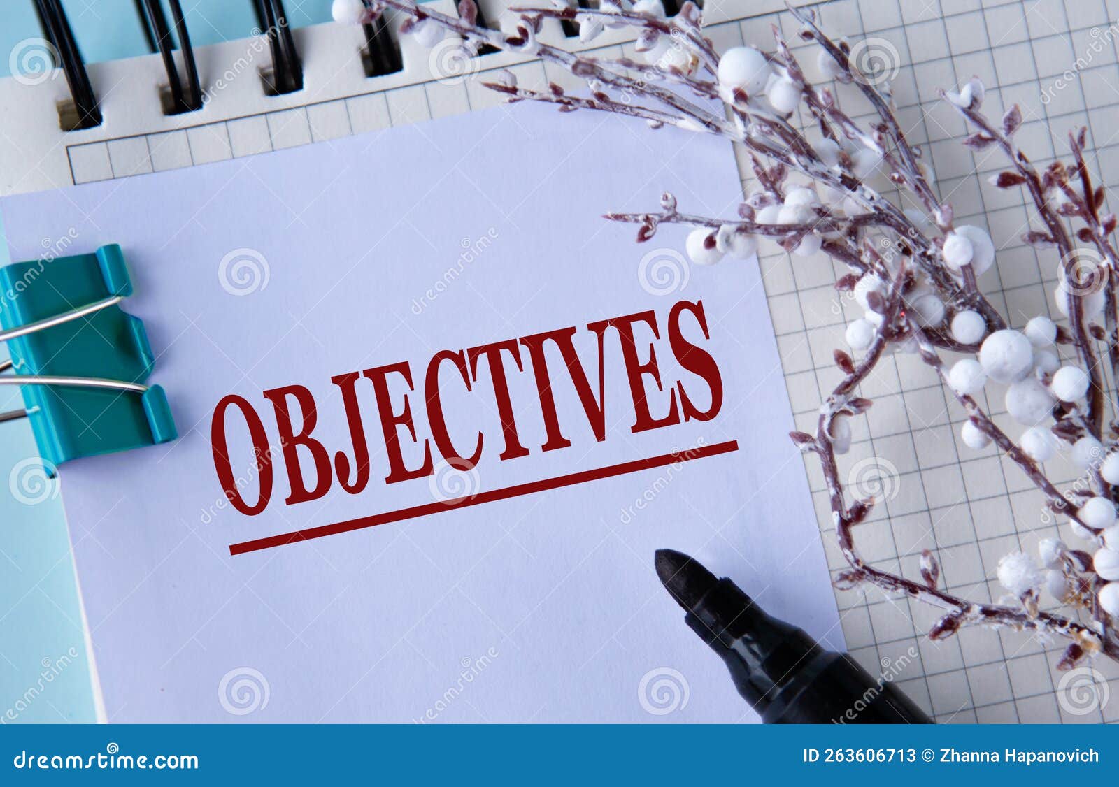 OBJECTIVES - Words on a White Sheet in a Notebook with a Pen Stock ...
