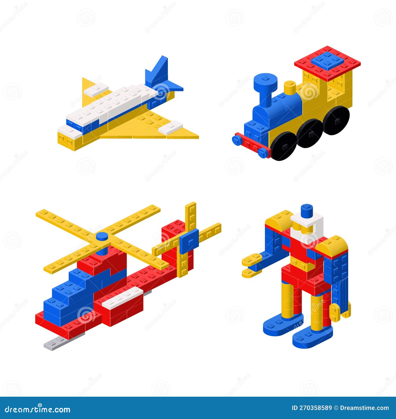 Objects Built from Plastic Blocks, a Helicopter, an Airplane, a ...