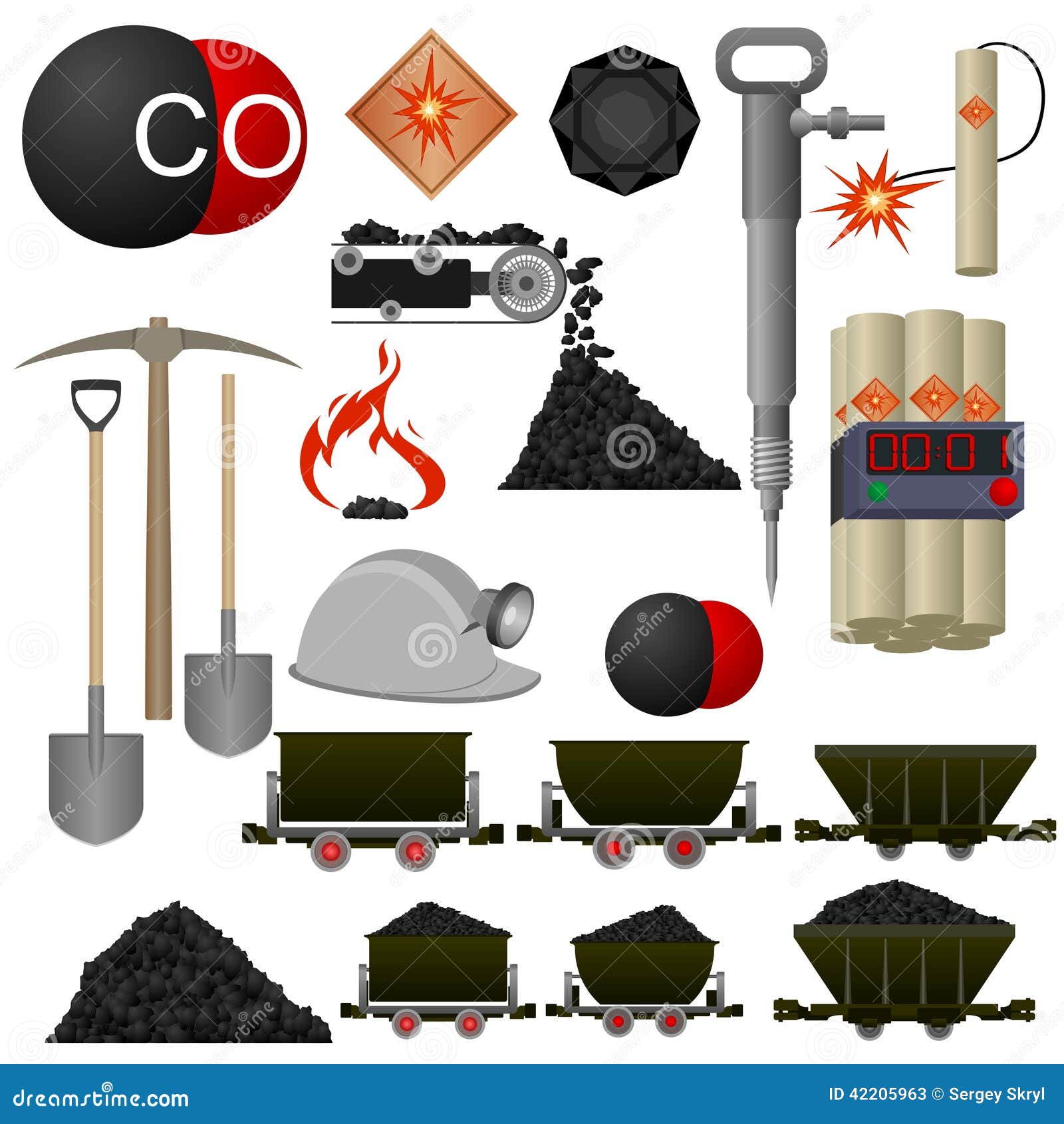 Coal Mining. Miner Character And Tools. Cartoon Vector Illustration ...