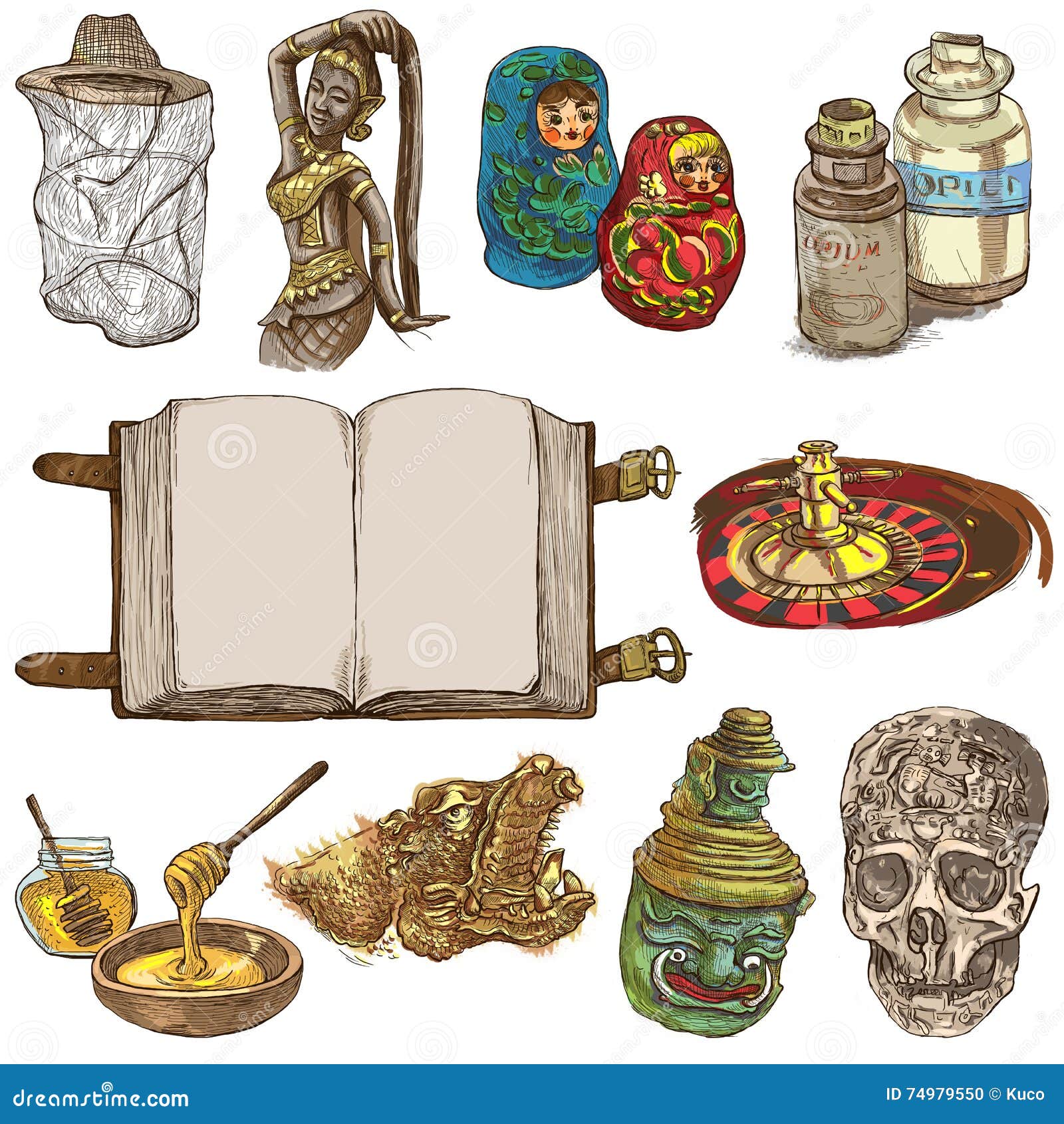 Objects.Freehands.Hand Drawn Collection.Colored Line Art. Stock ...