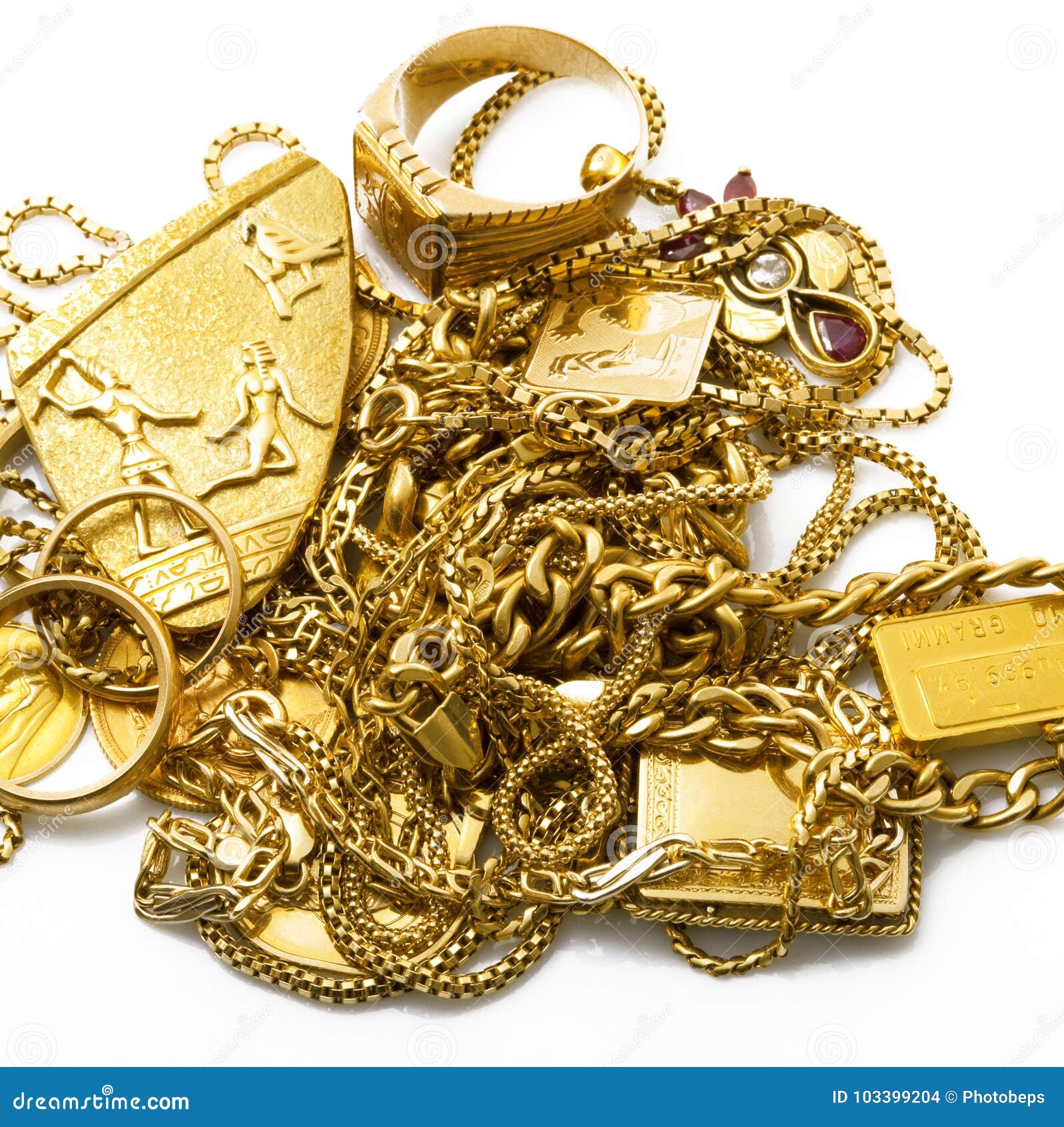Objects of Gold on White Background Stock Photo - Image of concept ...