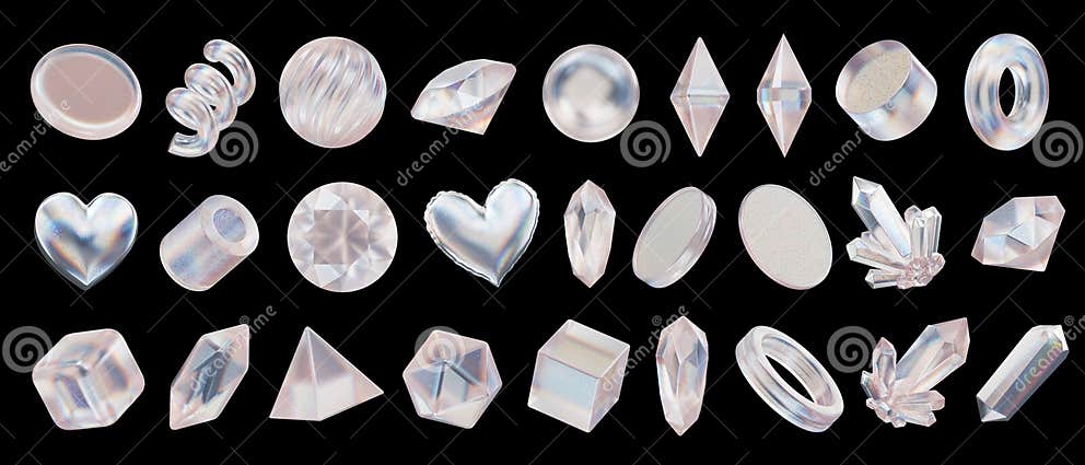 Objects Holographic Decoration Set Pack Isolated Background 3d ...