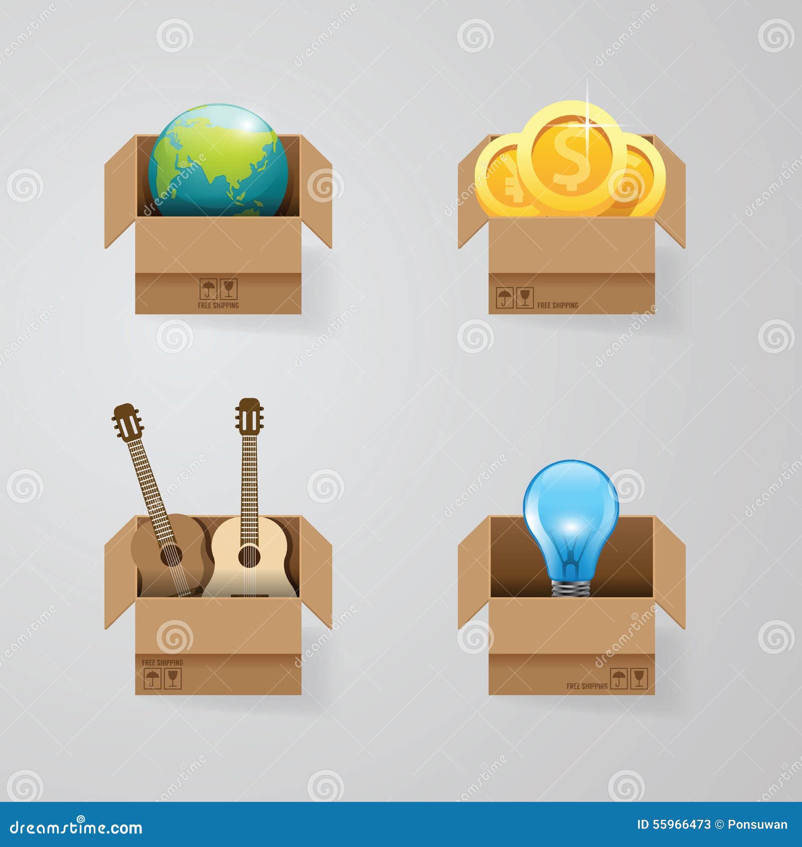 Objects in Open Box Vector Set Design Concept.illustration Stock Vector ...