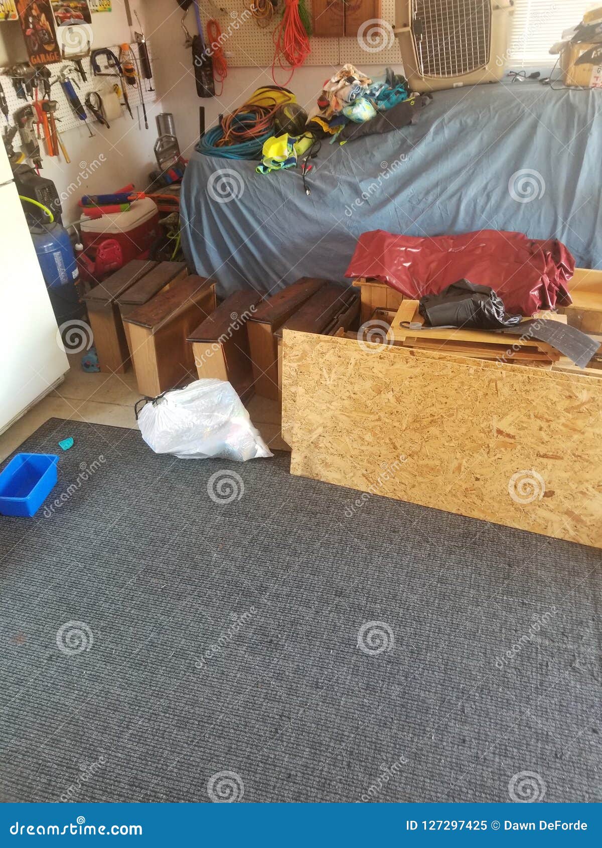 Messy garage stock image. Image of garage, messy, covered - 127297425