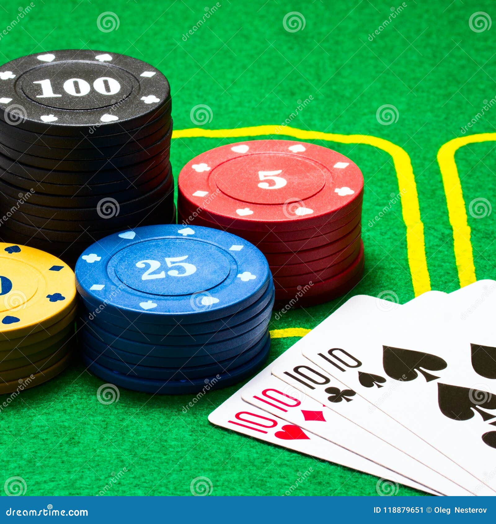 Objects for Playing Poker Chips and Cards on a Bright Green Canvas ...