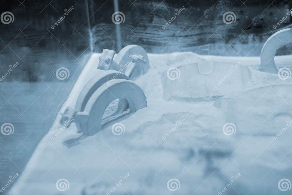 Objects Printed 3D Printer from Powdered Polyamide Lying White ...