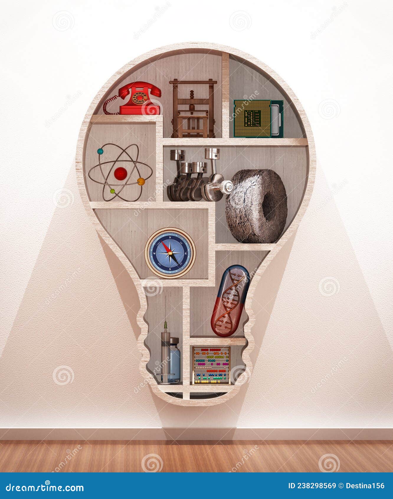Objects Representing Important Inventions in History Standing on ...