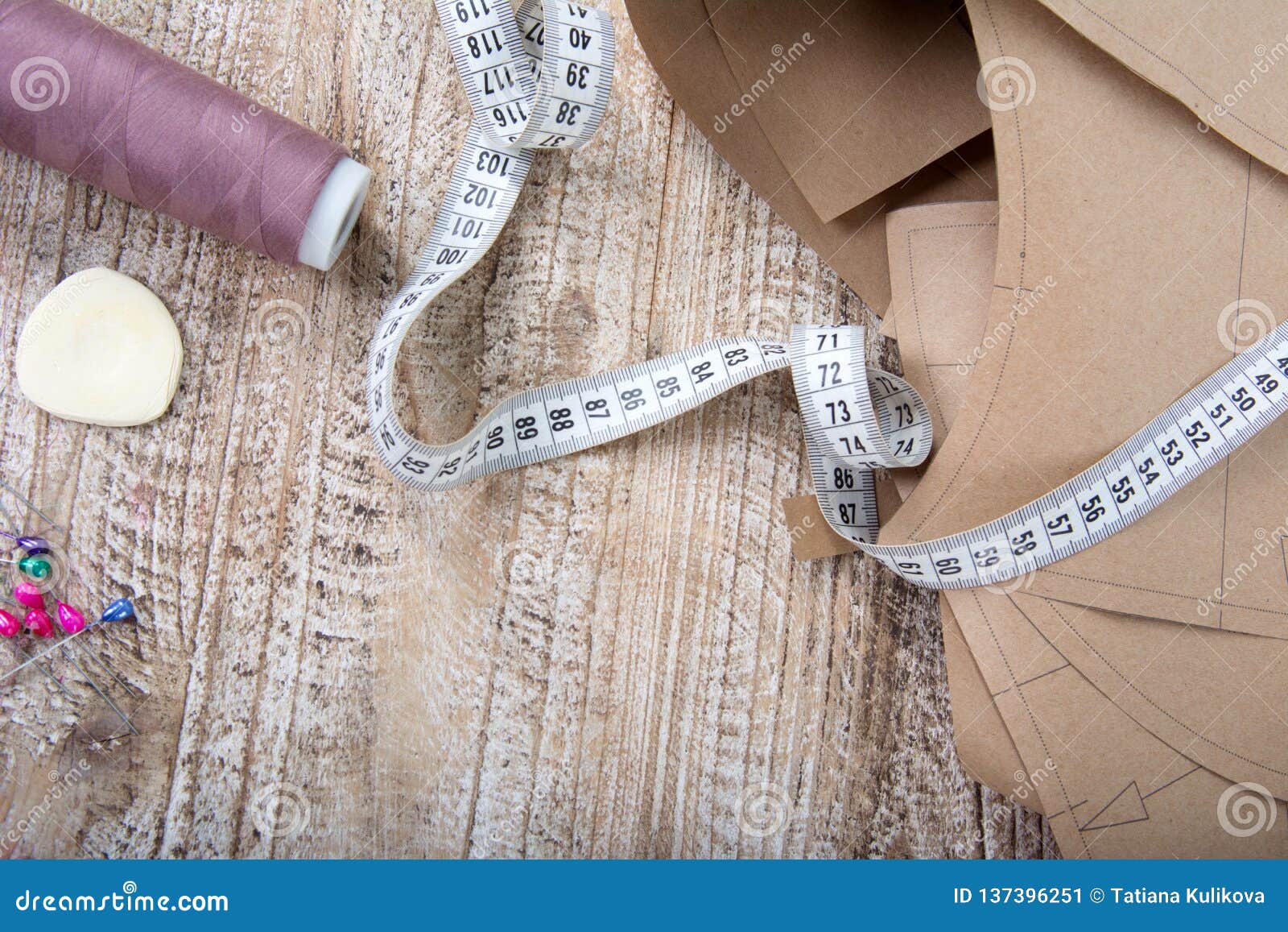Objects for Sewing Clothes. Roulette, Coil, and Patterns on the Table ...
