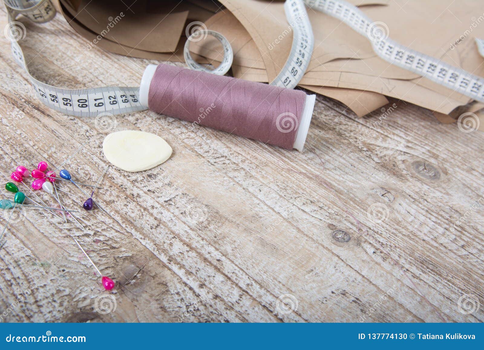 Objects for Sewing Clothes. Roulette, Coil, and Patterns on the Table ...