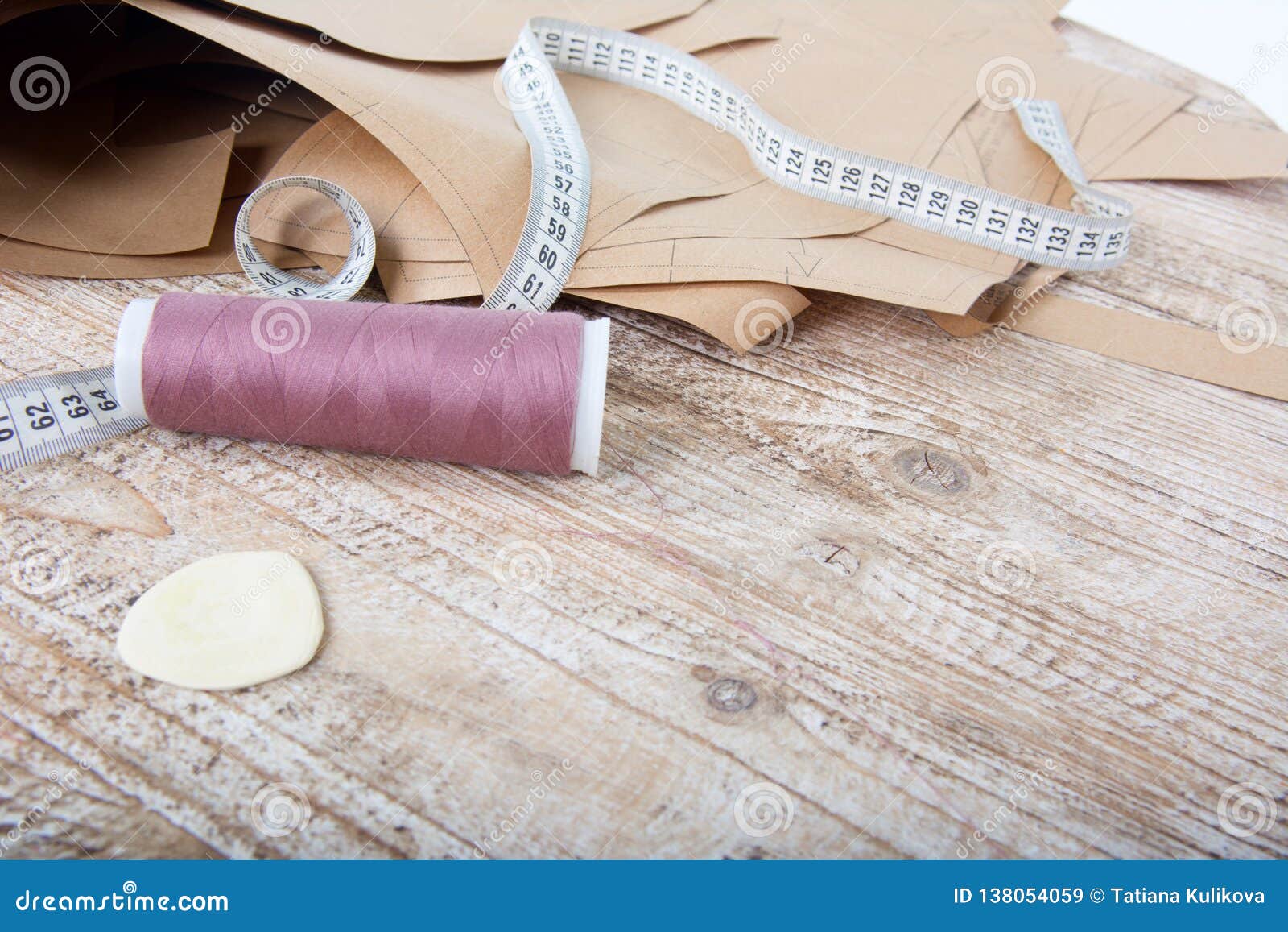 Objects for Sewing Clothes. Roulette, Coil, and Patterns on the Table ...