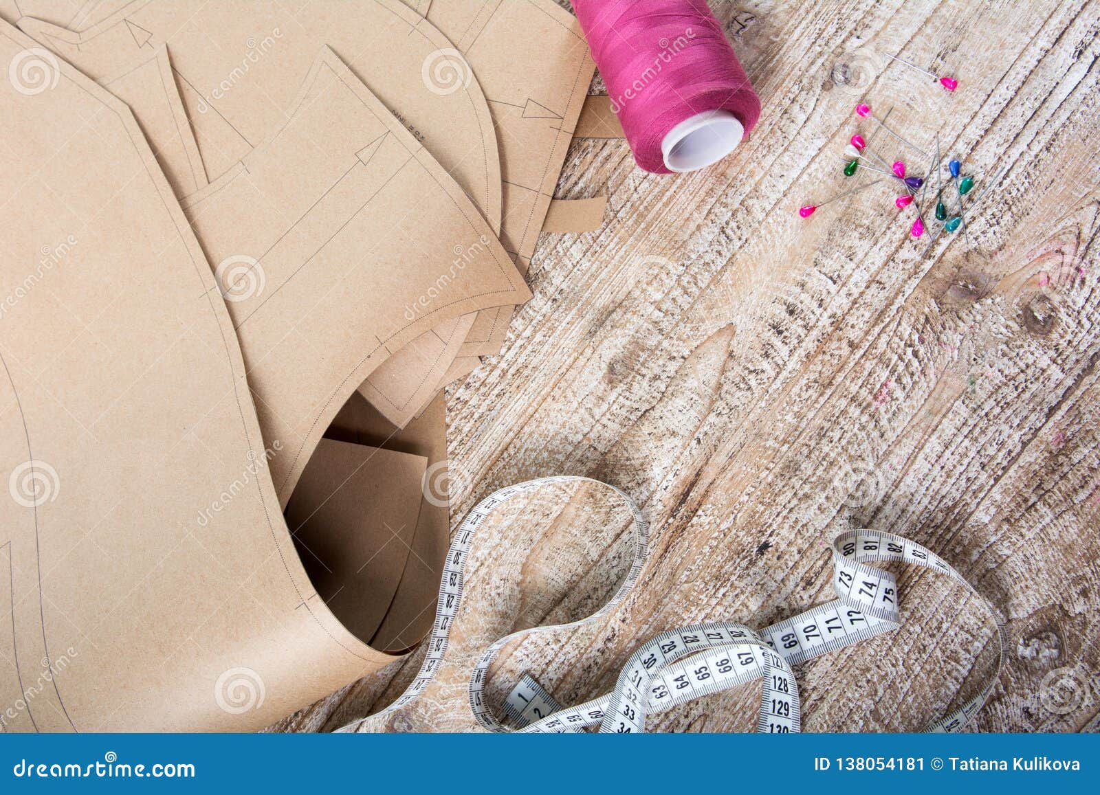 Objects for Sewing Clothes. Roulette, Coil, and Patterns on the Table ...
