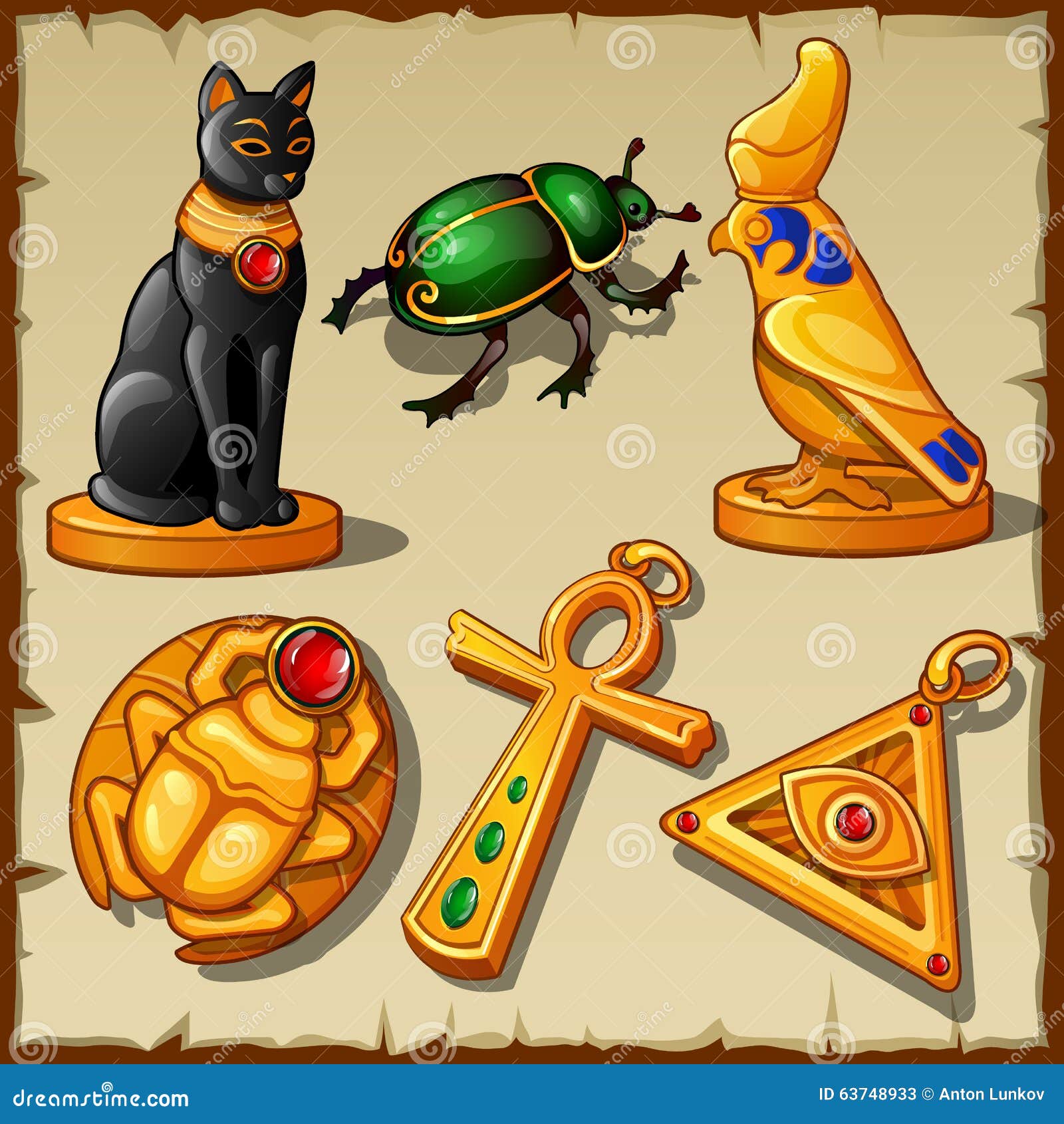 Objects And Symbols Of Ancient Egypt, 6 Gold Items Stock Vector - Image ...