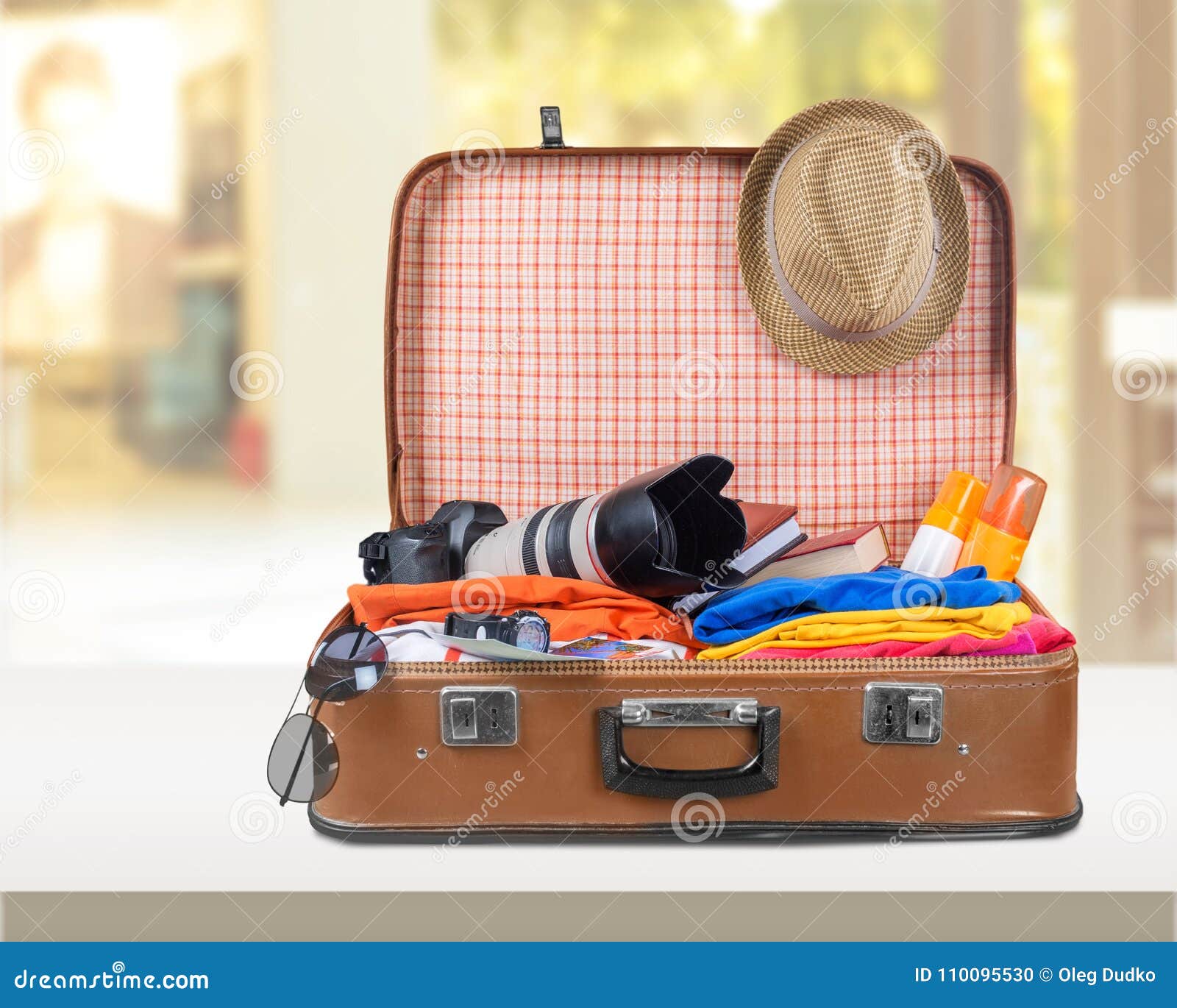 Retro Suitcase with Travel Objects on Background Stock Photo - Image of ...