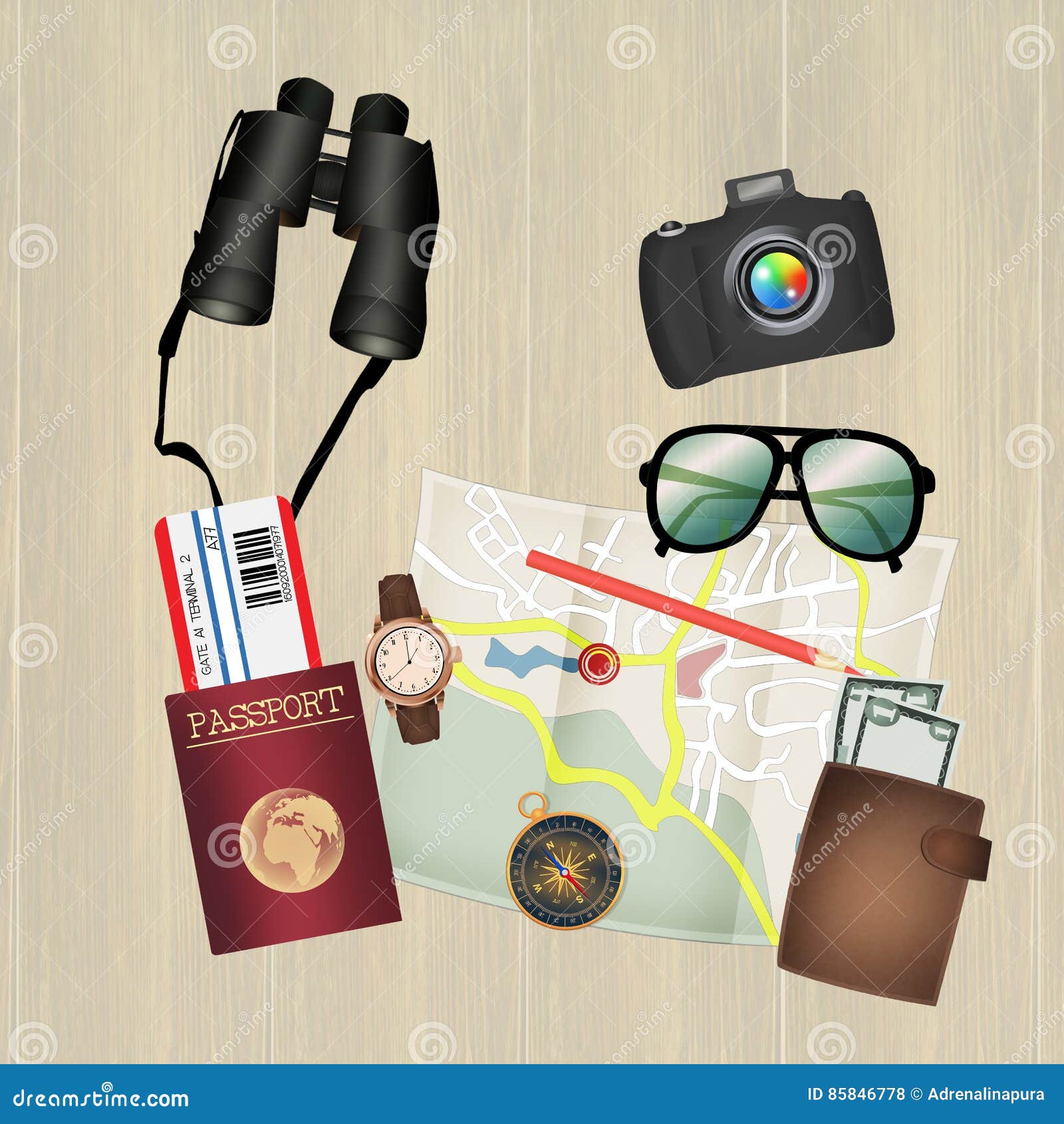 Objects for Traveler Adventure Stock Illustration - Illustration of ...