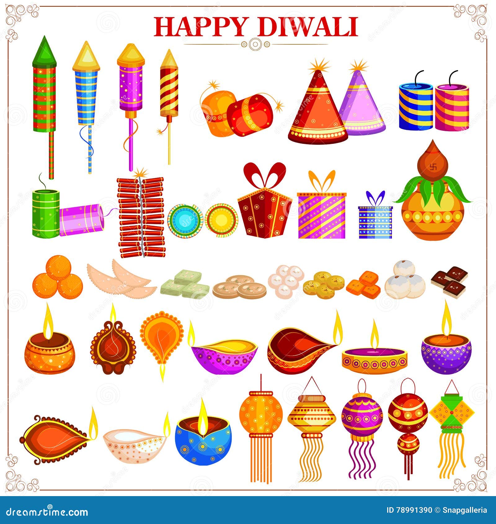 Objet Heureux De Conception De Festival De Diwali Illustration de ...