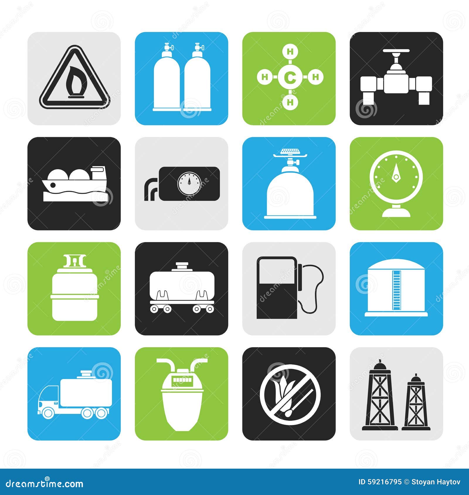 Objetos E Iconos Del Gas Natural De La Silueta Ilustración del Vector ...