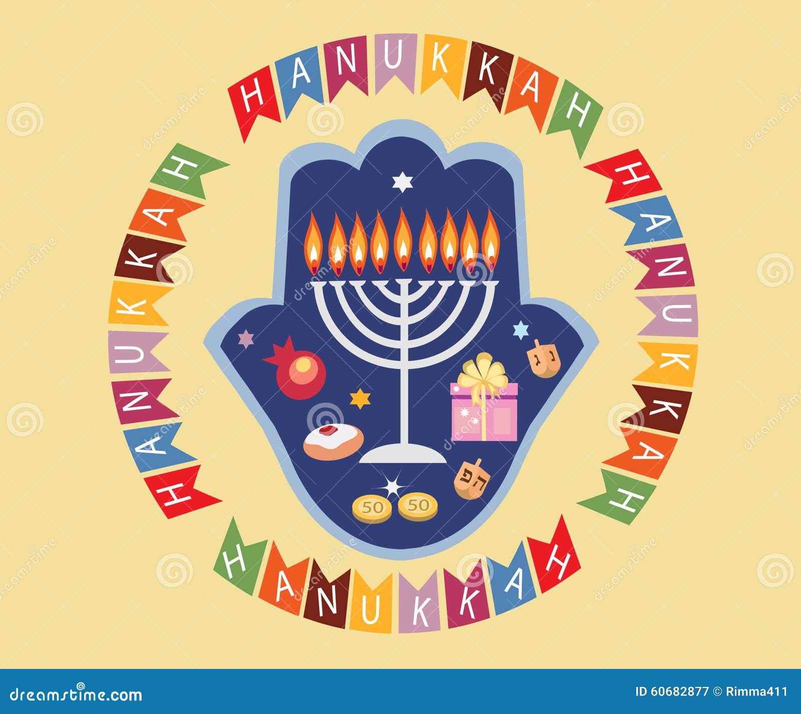 Objets De Hanoucca Avec Des Drapeaux Illustration Stock - Illustration ...