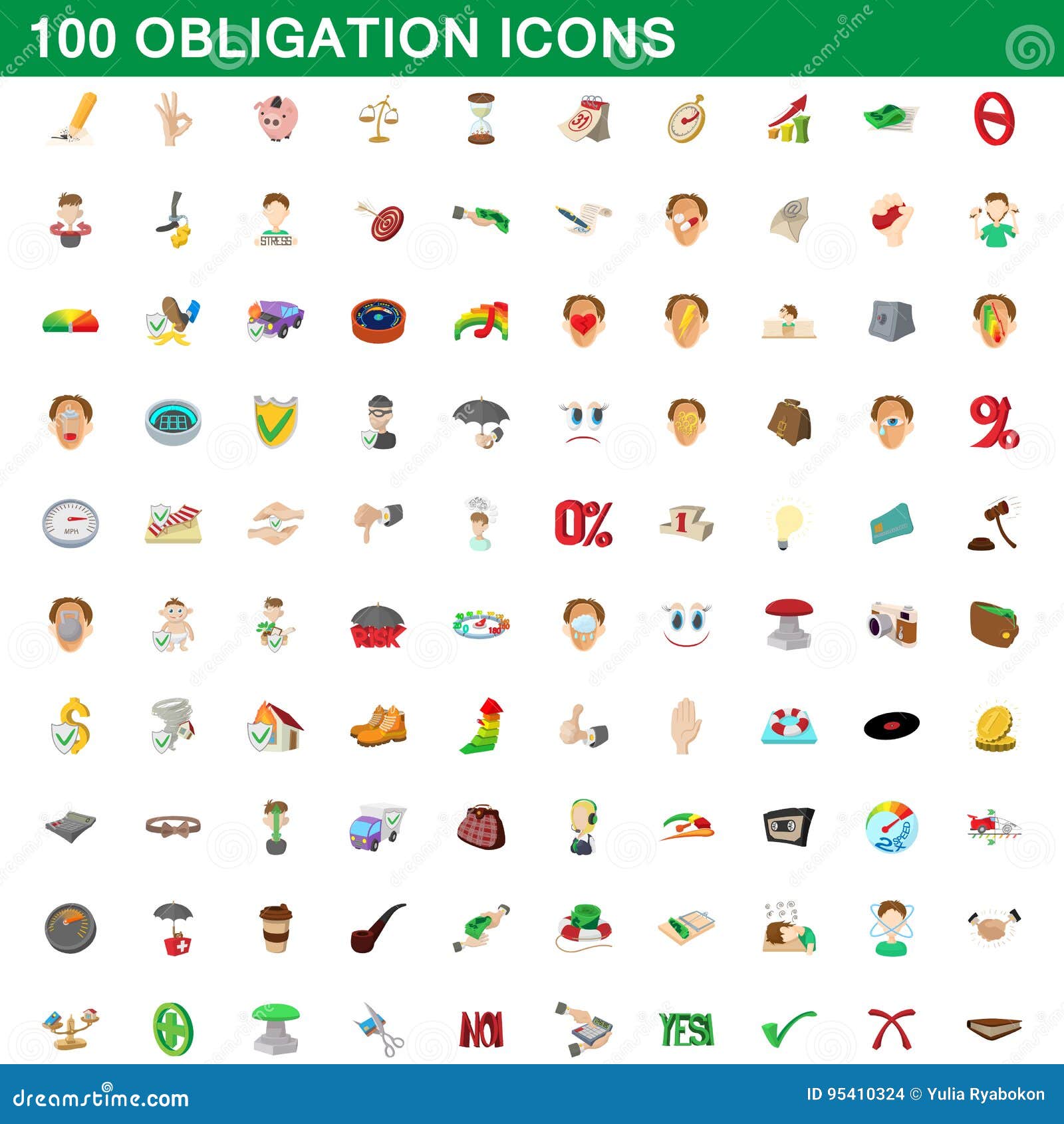 100 Obligation Icons Set, Cartoon Style Stock Vector - Illustration of ...