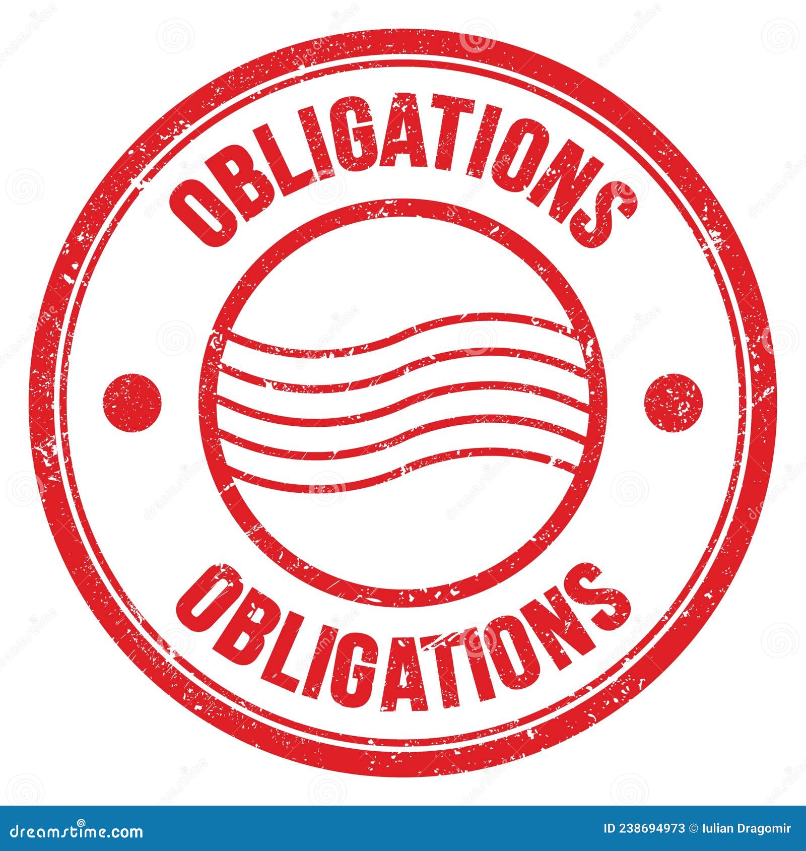 OBLIGATIONS Text Written on Red Round Postal Stamp Sign Stock ...