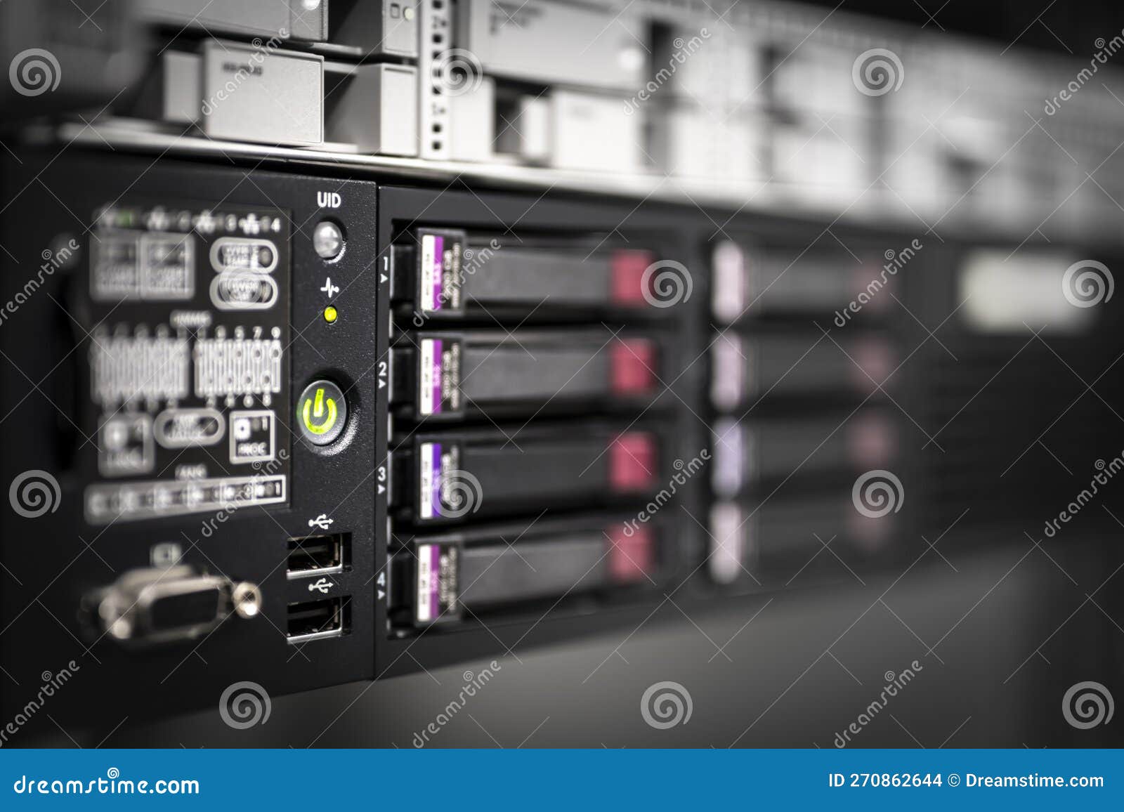 Oblique View of the Front of a Server with Hard Drive Trays with Depth ...