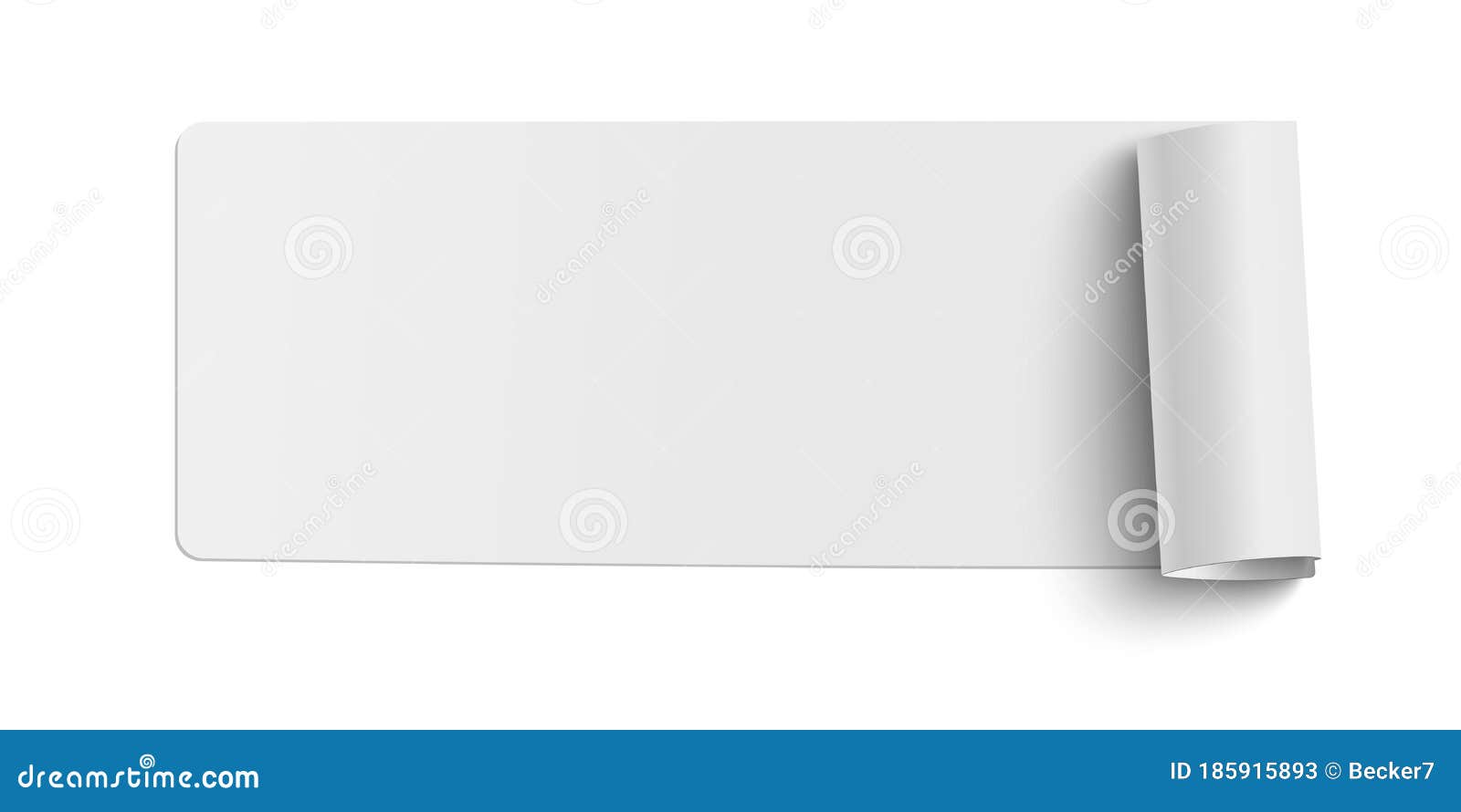 Oblong White Sticky Paper Piece with Rolled Its End and Shadow Isolated ...