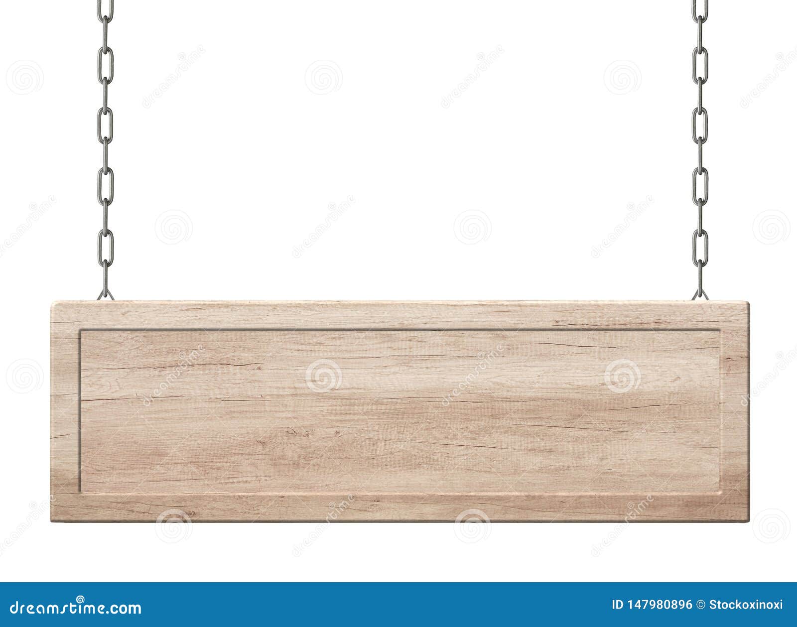 Oblong Wooden Board with Frame Made of Light Wood Hanging on Chains ...