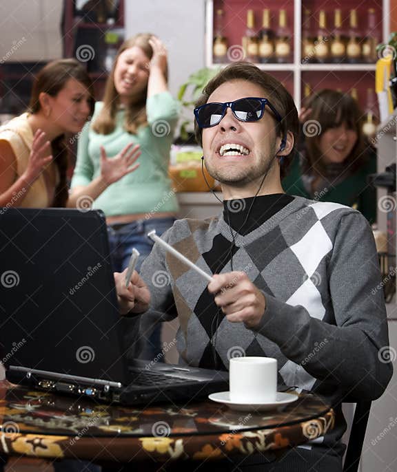 Obnoxious Young Man Singing Loudly Stock Image - Image of earphone ...