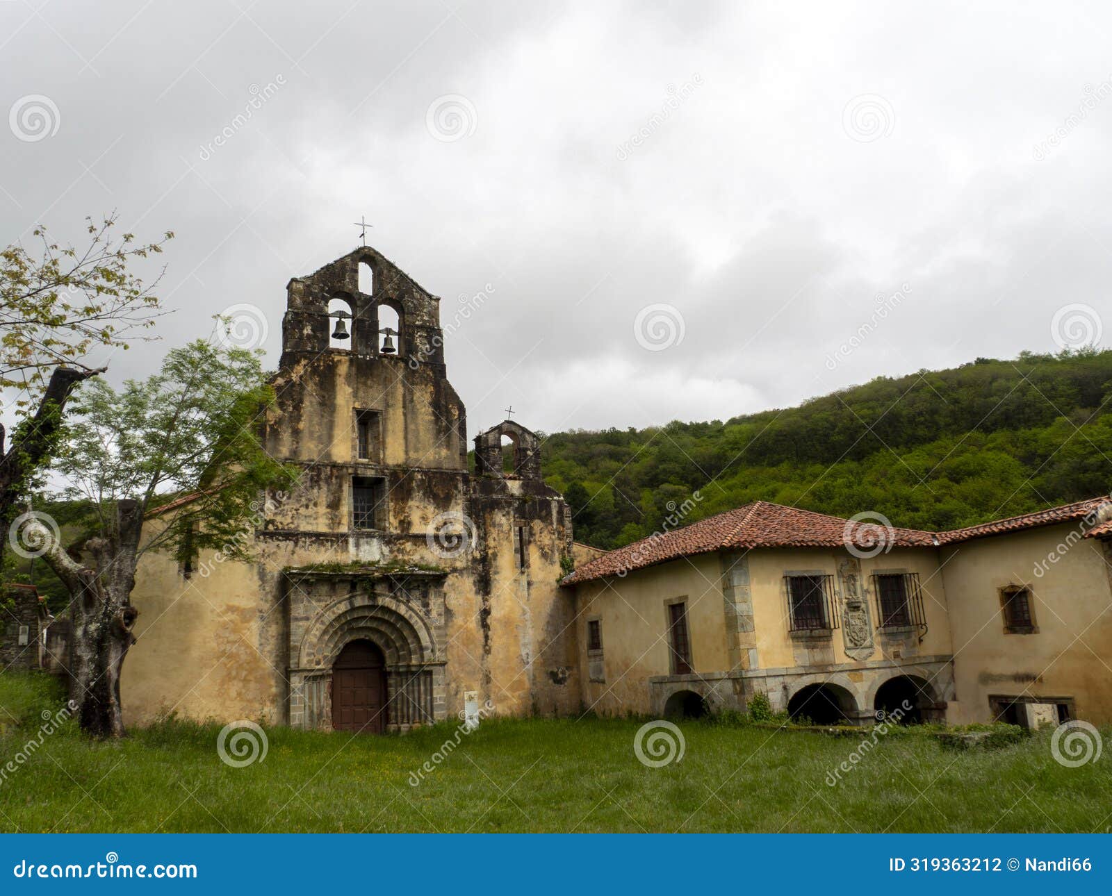 Monastery of Santa María La Real De Obona. Asturias, Spain. Stock Photo ...