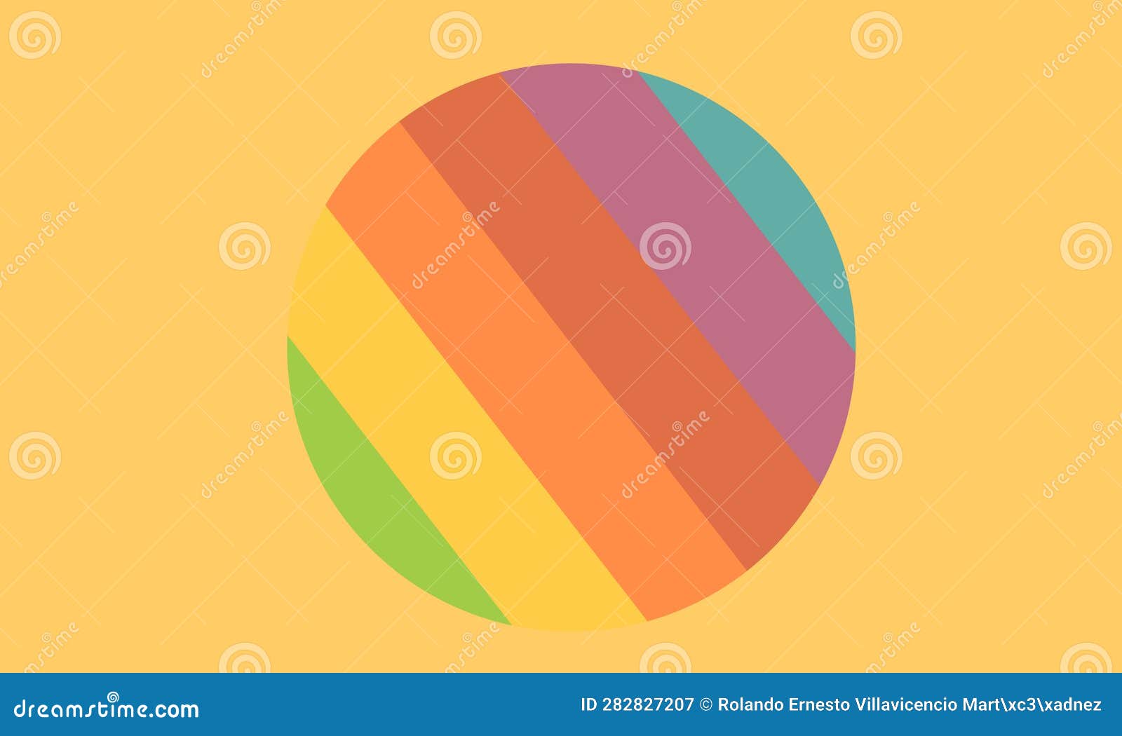 Vibrant Circle with Diagonal Stripes on Yellow Background Stock ...